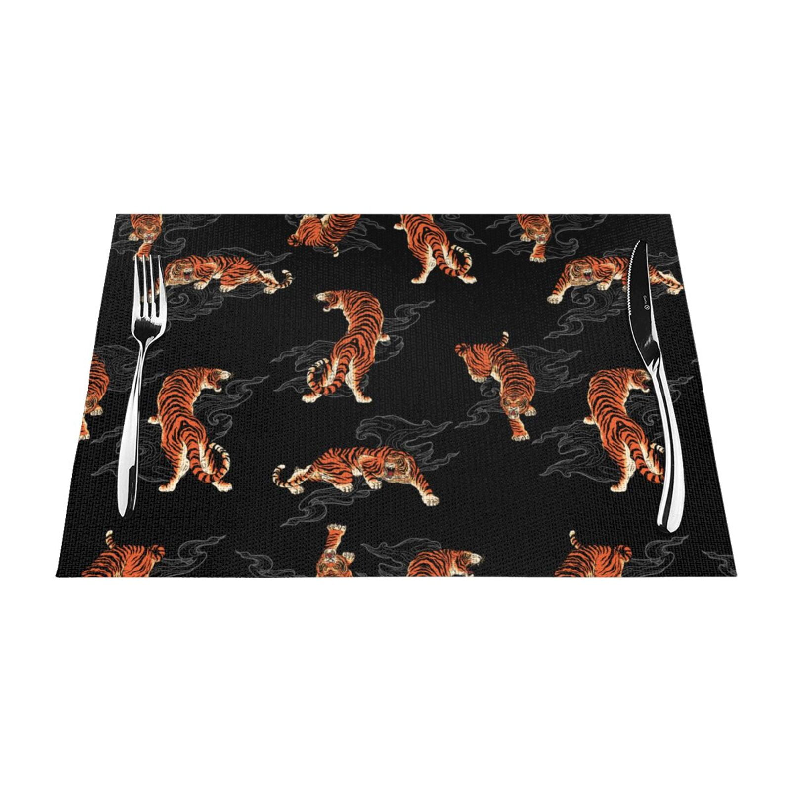 XMXT 6 Pcs PVC Woven Placemats, Awe-Inspiring Tiger Motif Stain ...