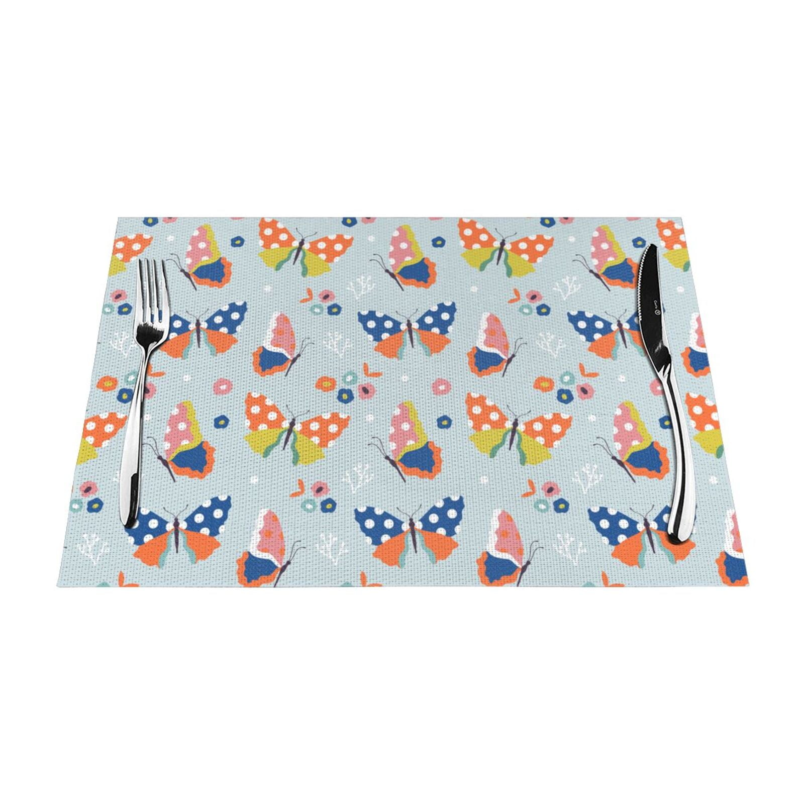 XMXT 6 Pcs PVC Woven Placemats, Blue Cartoon Spotted Butterfly Stain ...