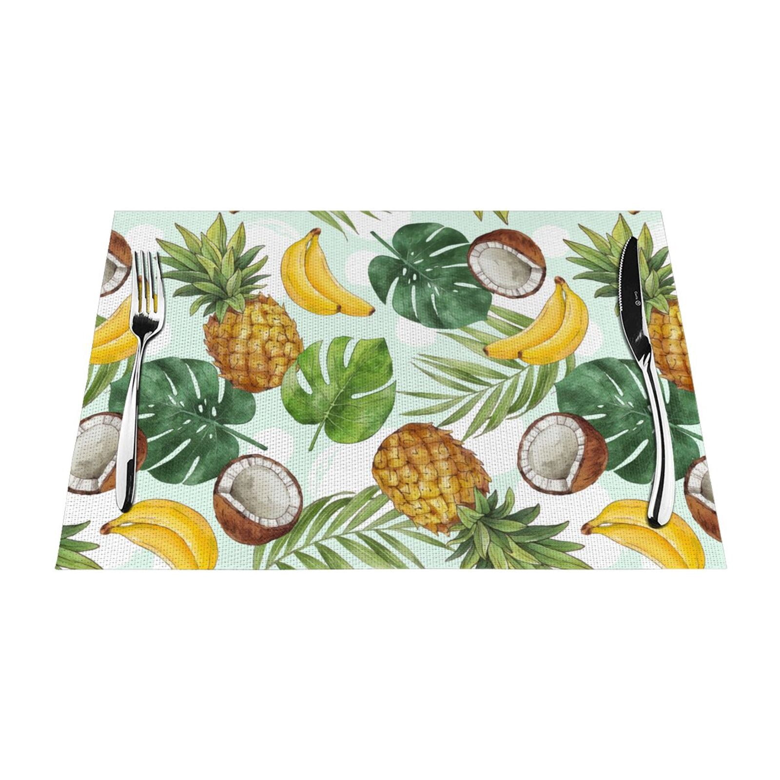 XMXT 6 Pcs PVC Woven Placemats, Cartoon Banana Coconut Print Stain ...