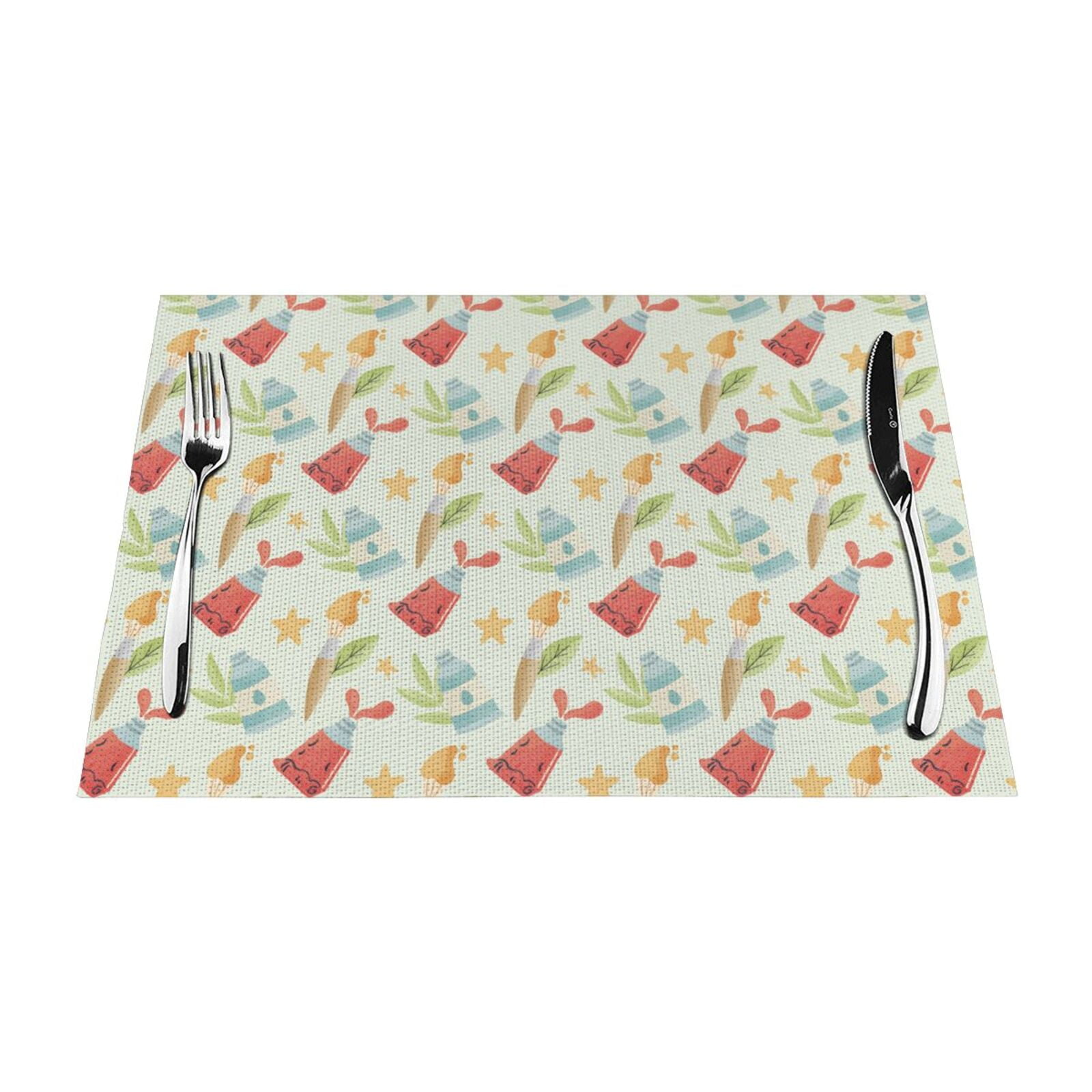 XMXT 6 Pcs PVC Woven Placemats, Cartoon Brush Paint Pattern Stain ...