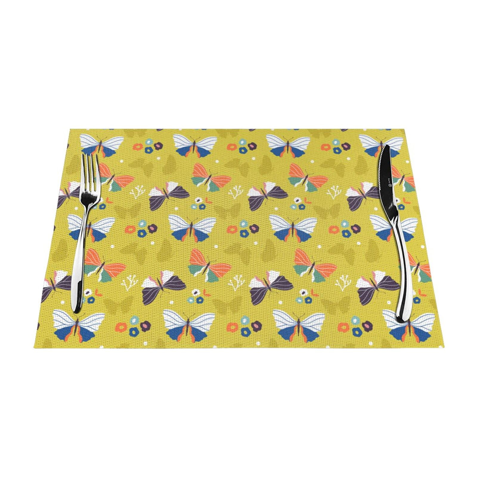 XMXT 6 Pcs PVC Woven Placemats, Cartoon Green Butterfly Design Stain ...