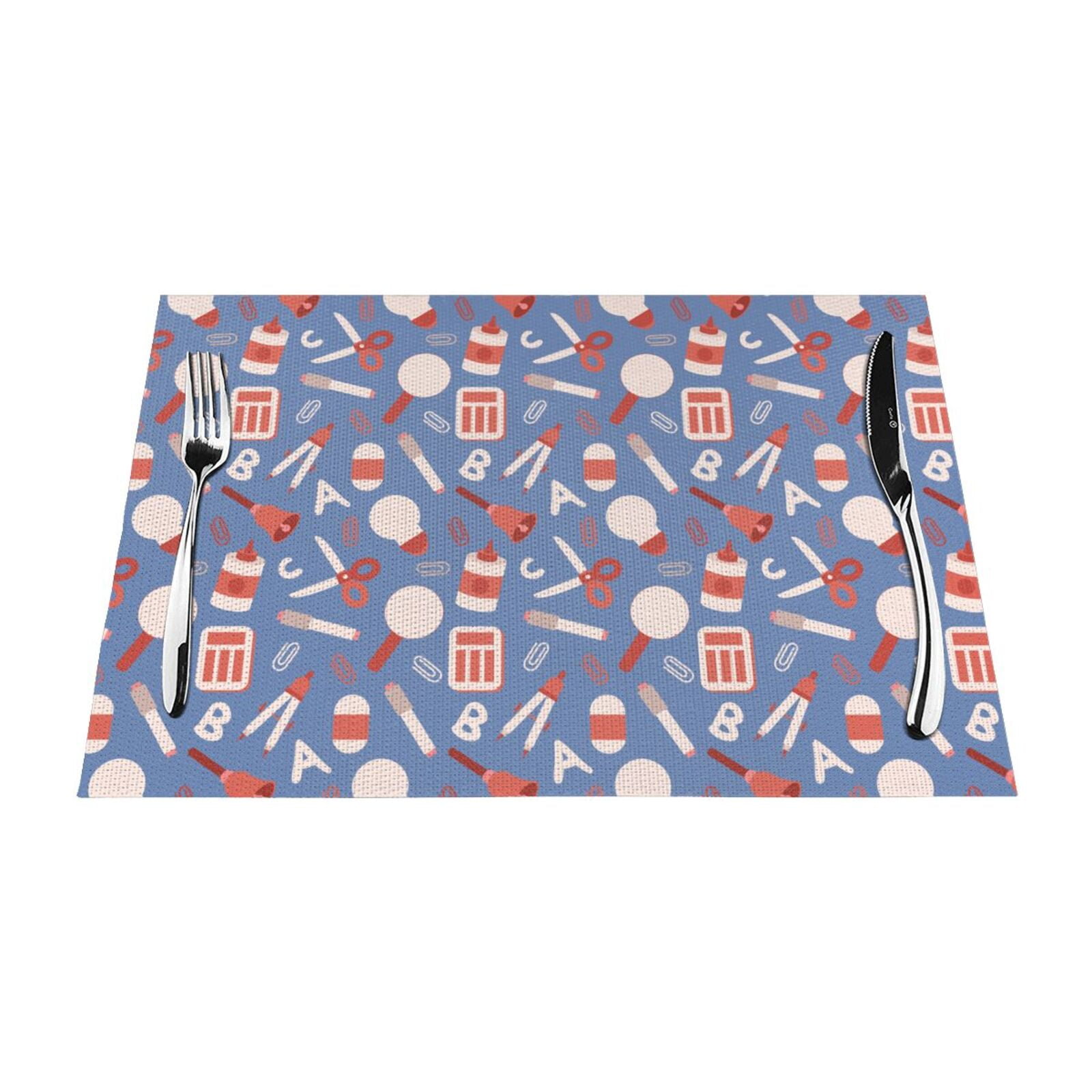 XMXT 6 Pcs PVC Woven Placemats, Cartoon Stationery Blue Illustration ...