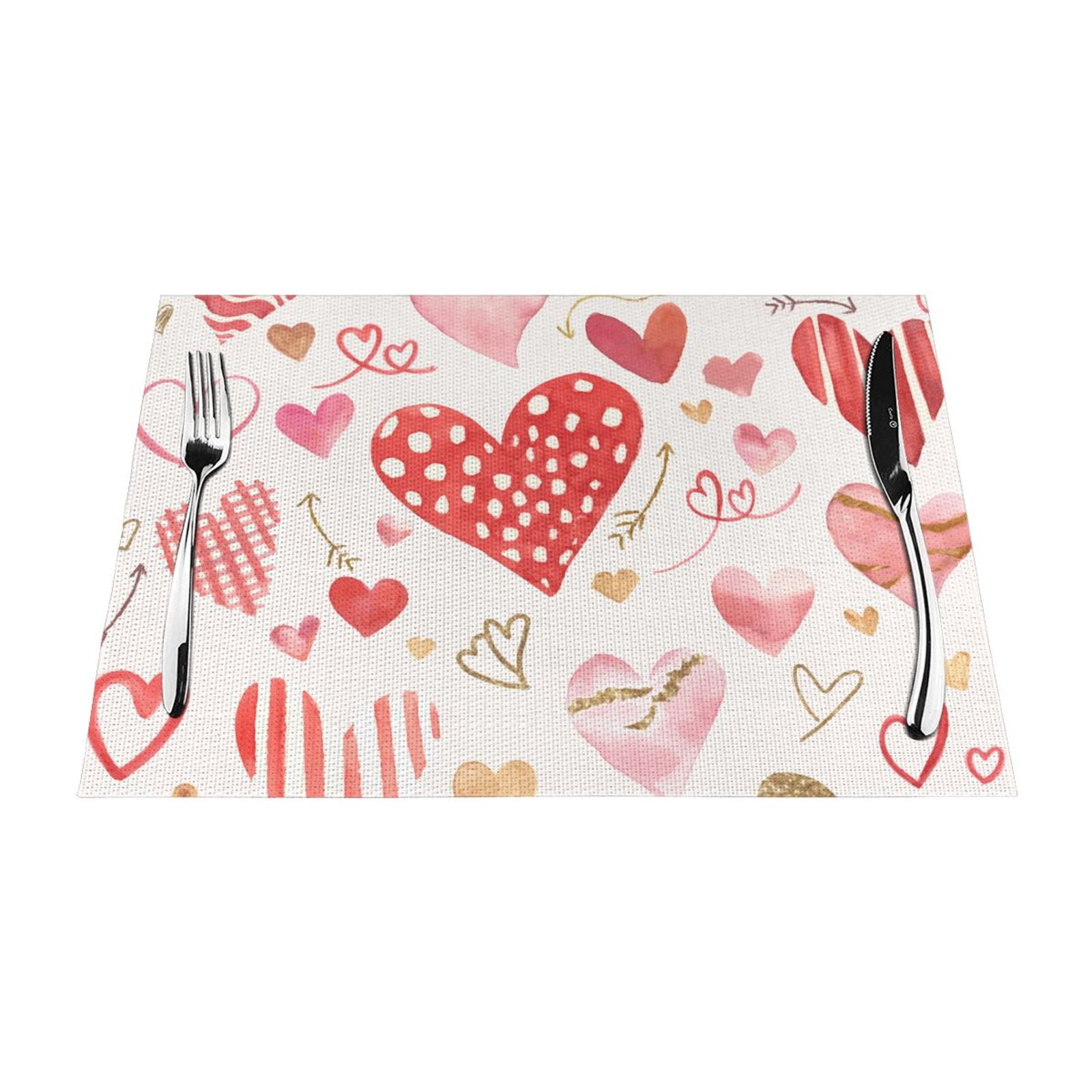 XMXT 6 Pcs PVC Woven Placemats, Cartoon Style Love Print Stain ...