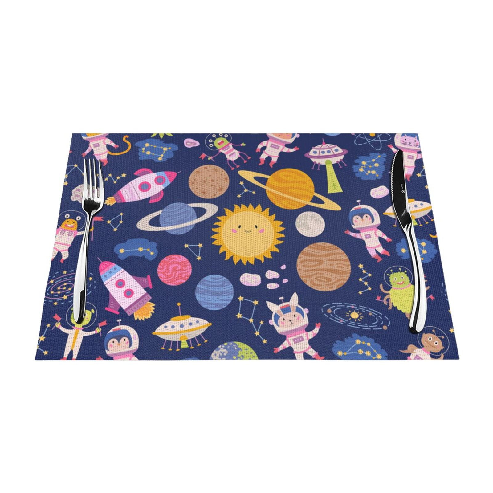 XMXT 6 Pcs PVC Woven Placemats, Childhood Cartoon Universe Stain ...