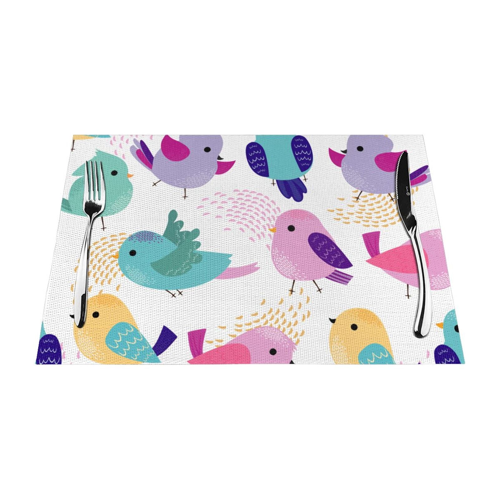 XMXT 6 Pcs PVC Woven Placemats, Colorful Cartoon Bird Painting Stain ...