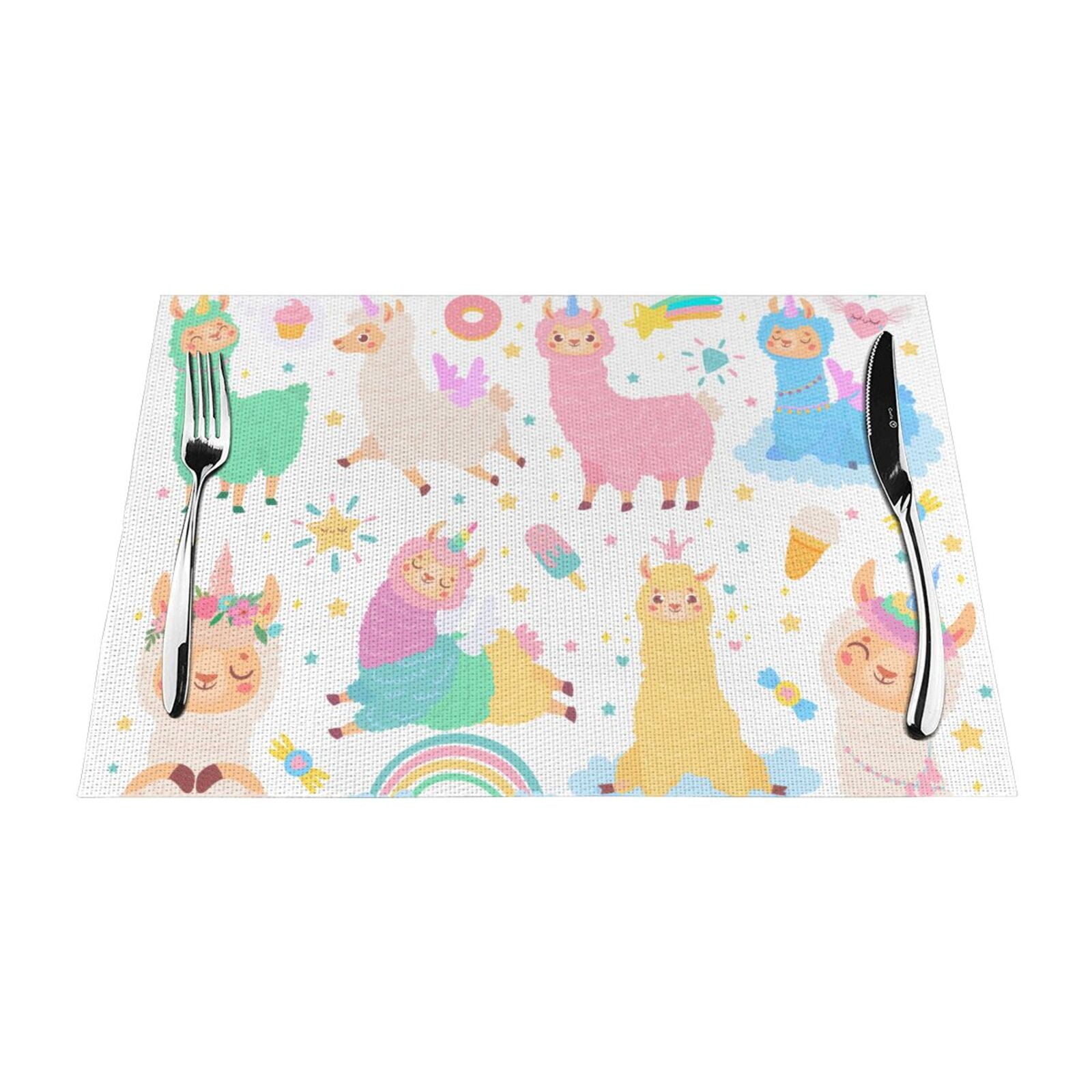 XMXT 6 Pcs PVC Woven Placemats, Cute Cartoon Alpacas Stain Resistant ...