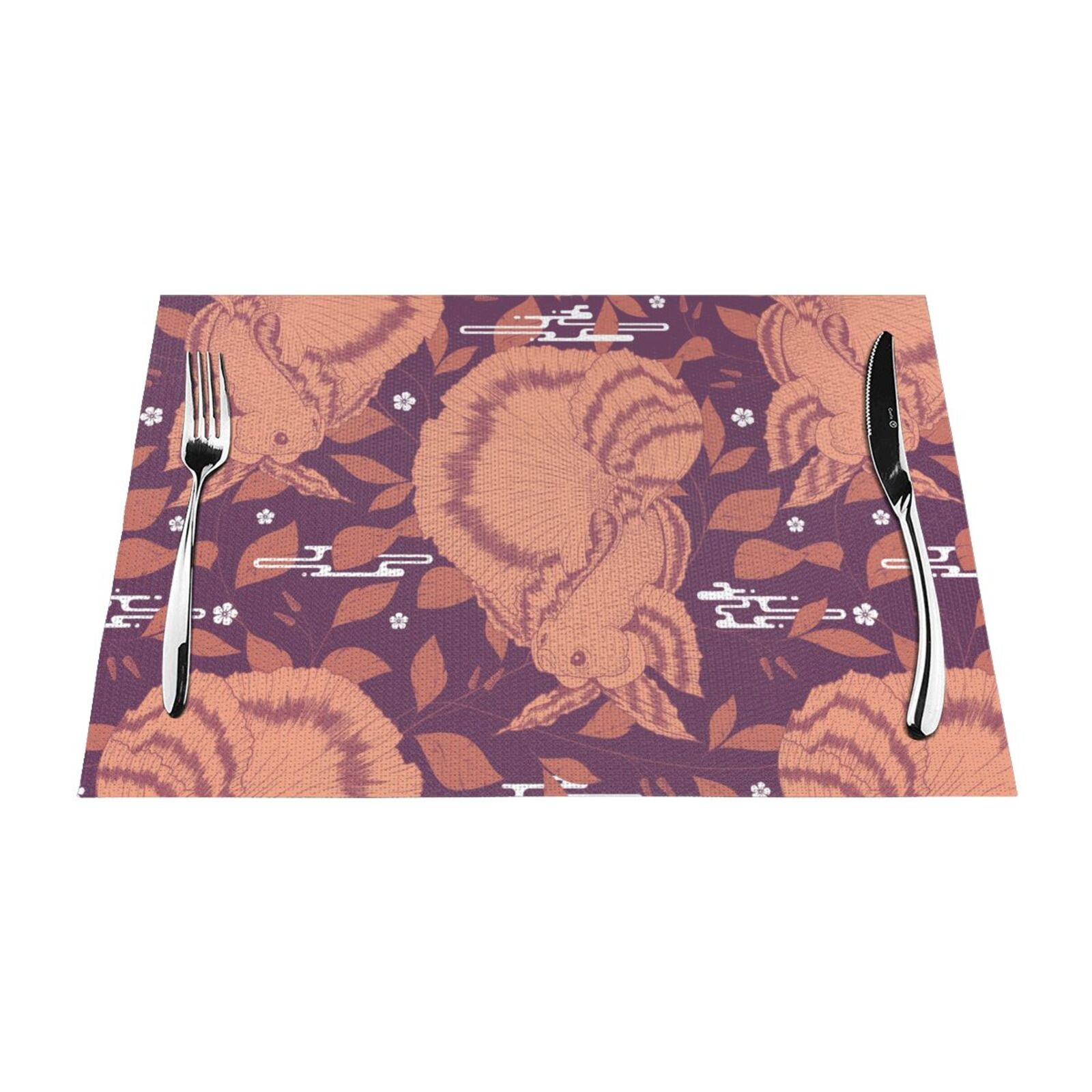 XMXT 6 Pcs PVC Woven Placemats, Cute Goldfish Pattern Stain Resistant ...