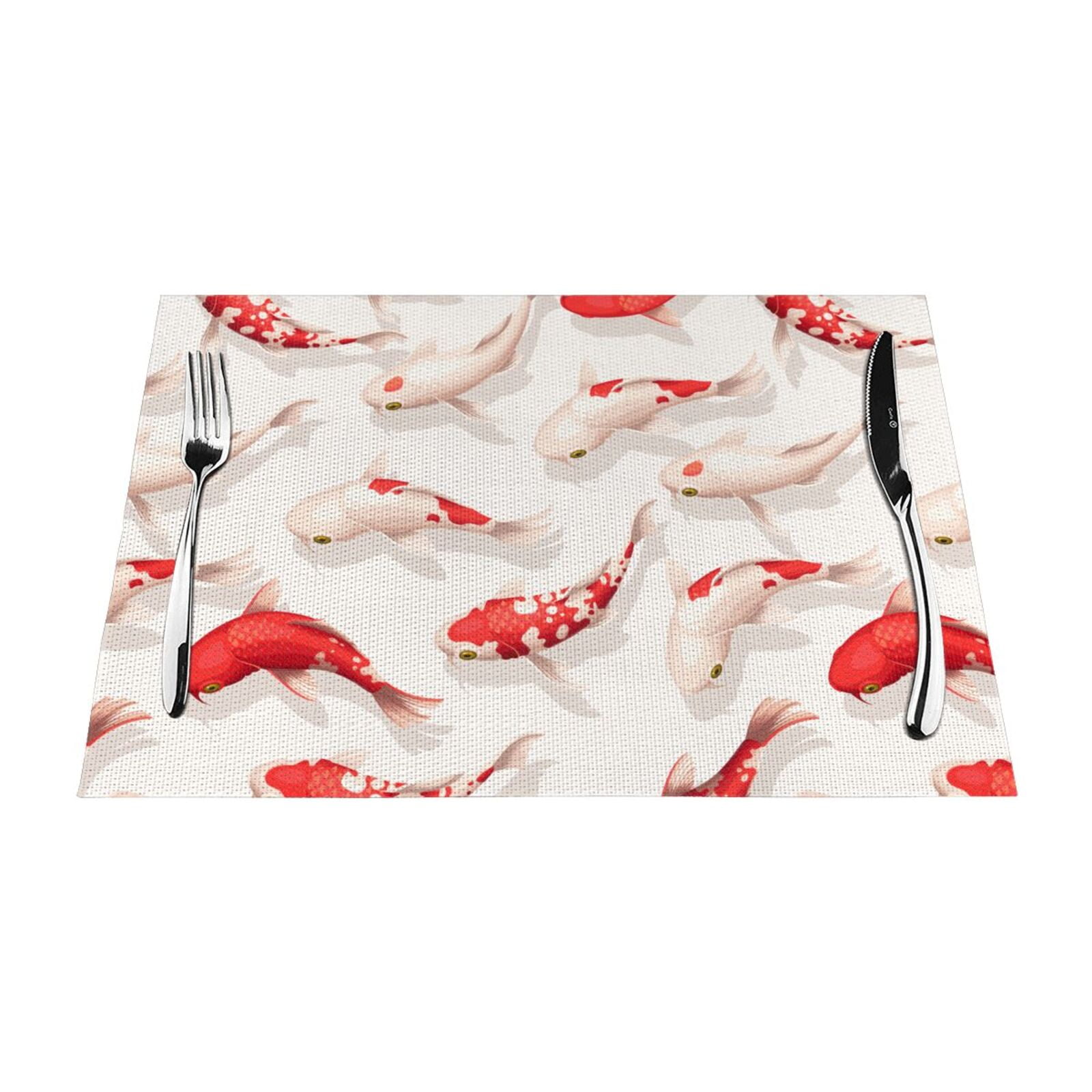 XMXT 6 Pcs PVC Woven Placemats, Cute Koi Print Stain Resistant Anti ...