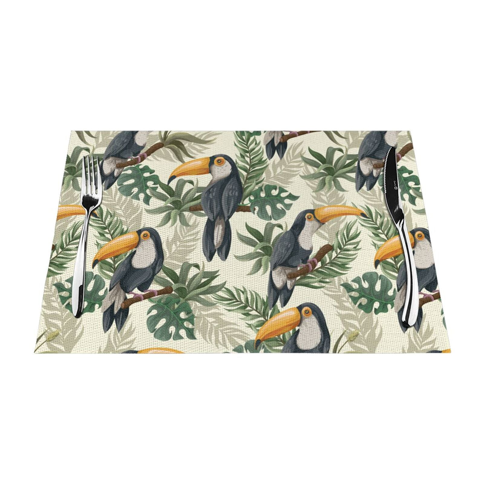 XMXT 6 Pcs PVC Woven Placemats, Cute Toucan Leaf Pattern Stain ...