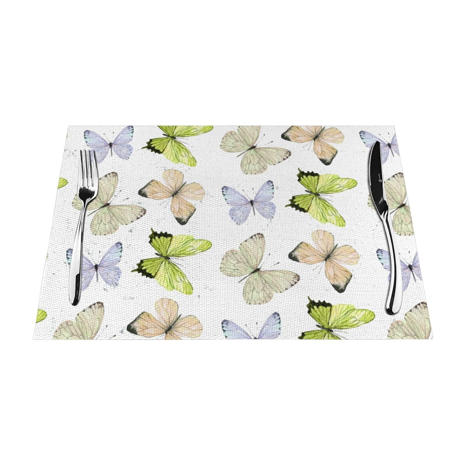 XMXT 6 Pcs PVC Woven Placemats, Light Butterfly Print Stain Resistant ...