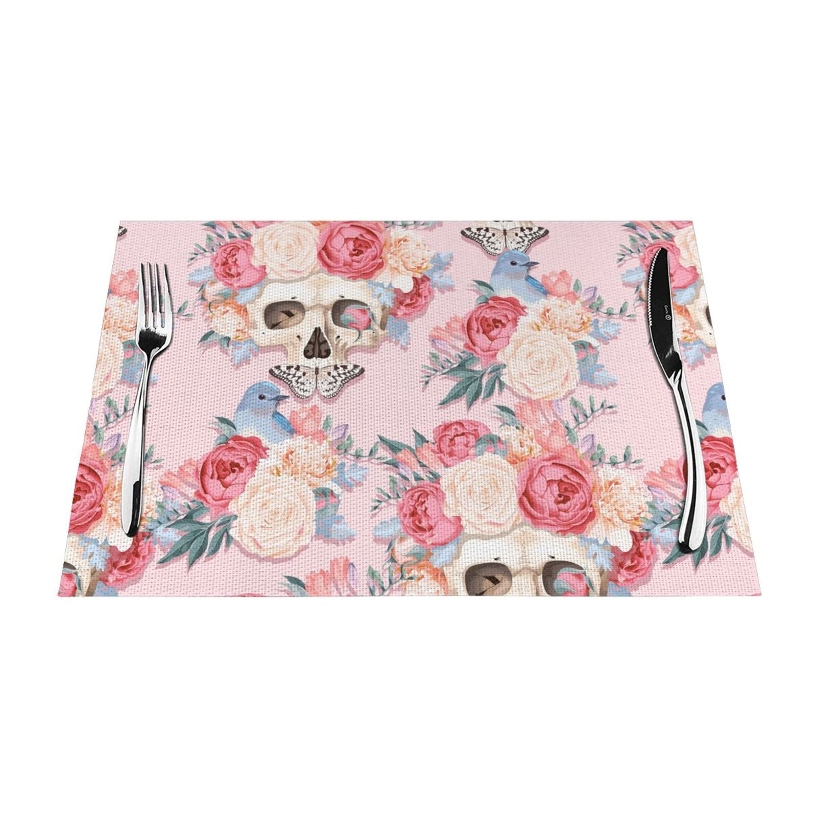 XMXT 6 Pcs PVC Woven Placemats, Skeleton Butterflies Rose Watercolor ...
