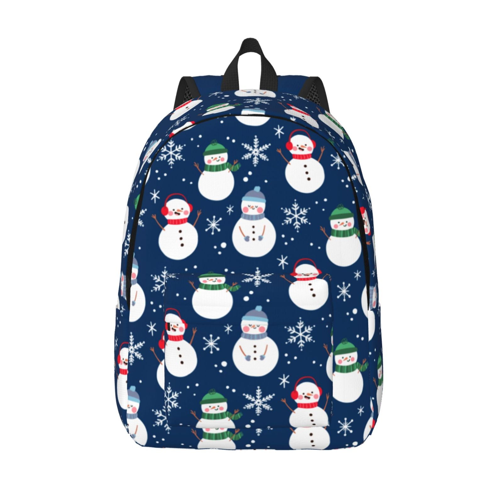 XMXT Backpack for School Work, Cute Snowman Blue Background Canvas Bookbag Travel Bag for Women ...