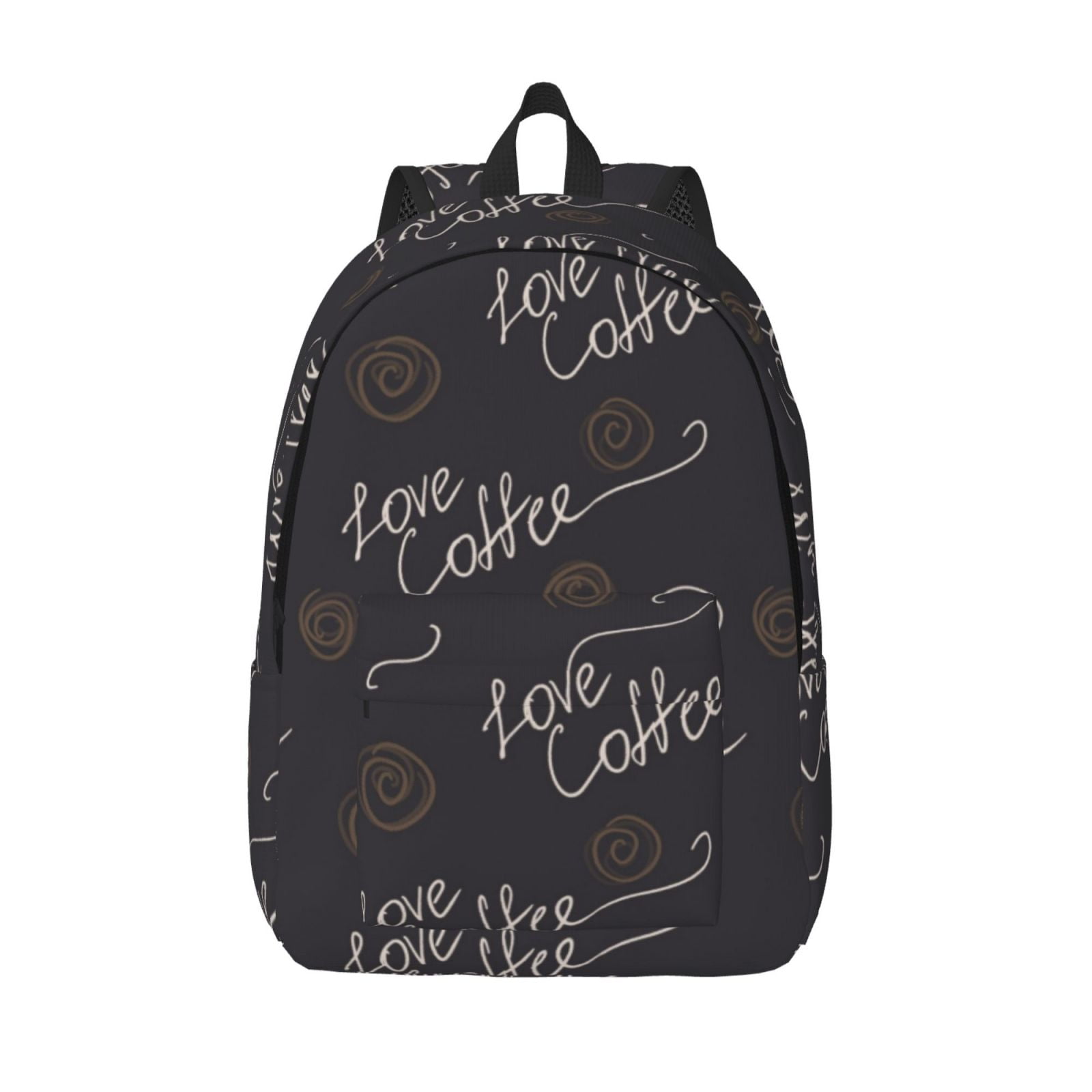XMXT Backpack for School Work, Handwritten Coffee Design Canvas Bookbag ...