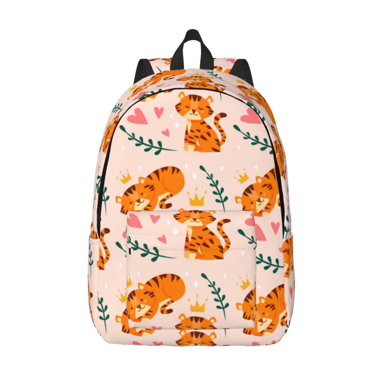 XMXT Backpack for School Work, Pink Cartoon Tiger Canvas Bookbag Travel ...