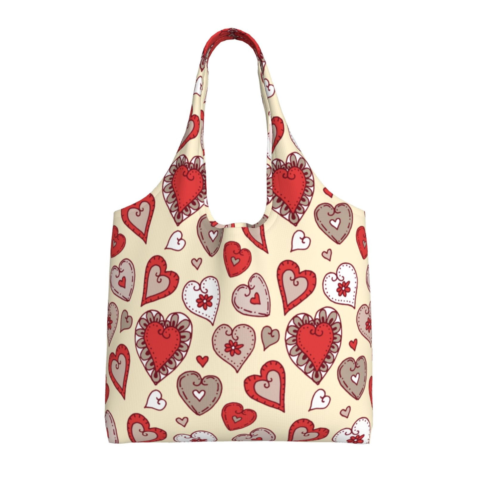 XMXT Canvas Tote Bag for Women, Cartoon Love Beige Print Large Reusable ...