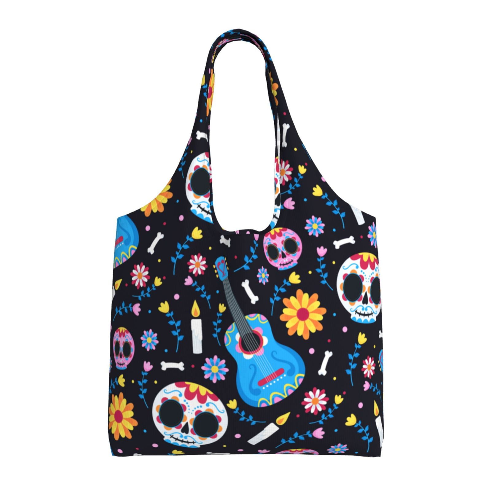 XMXT Canvas Tote Bag for Women, Cartoon Skull Guitar Large Reusable ...