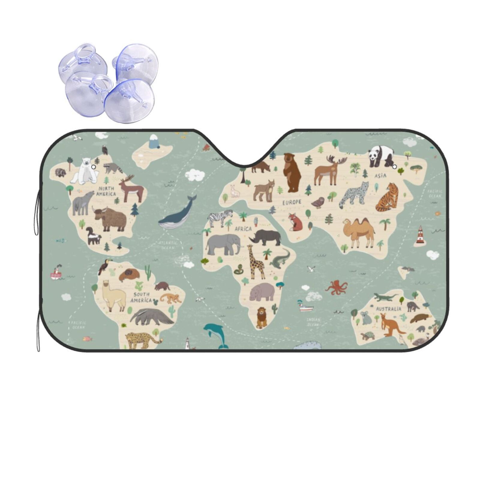XMXT Car Sun Shade Windshield, Animal Map Drawing Sunshade for Car ...