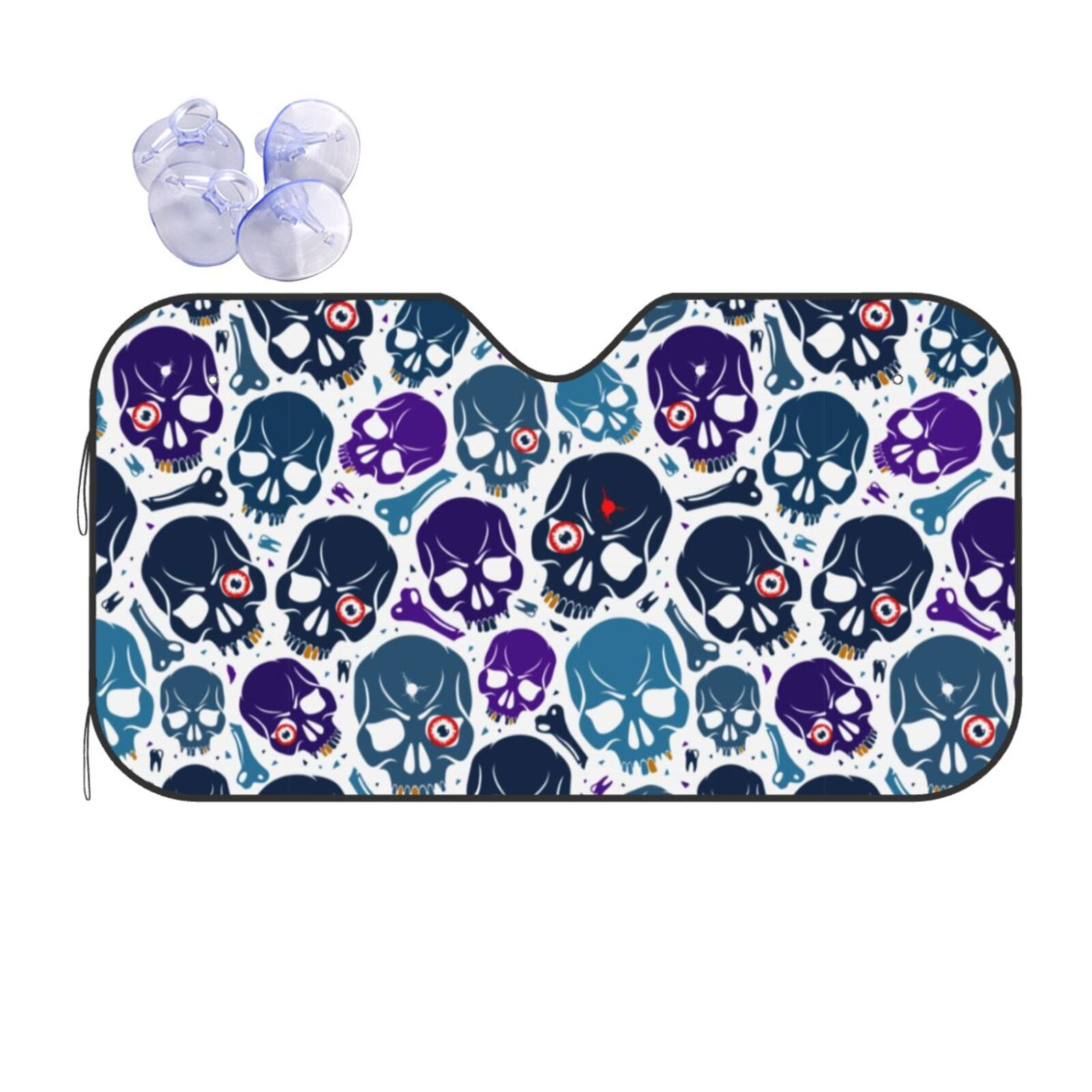 XMXT Car Sun Shade Windshield, Blue Skull Bones Sunshade for Car ...