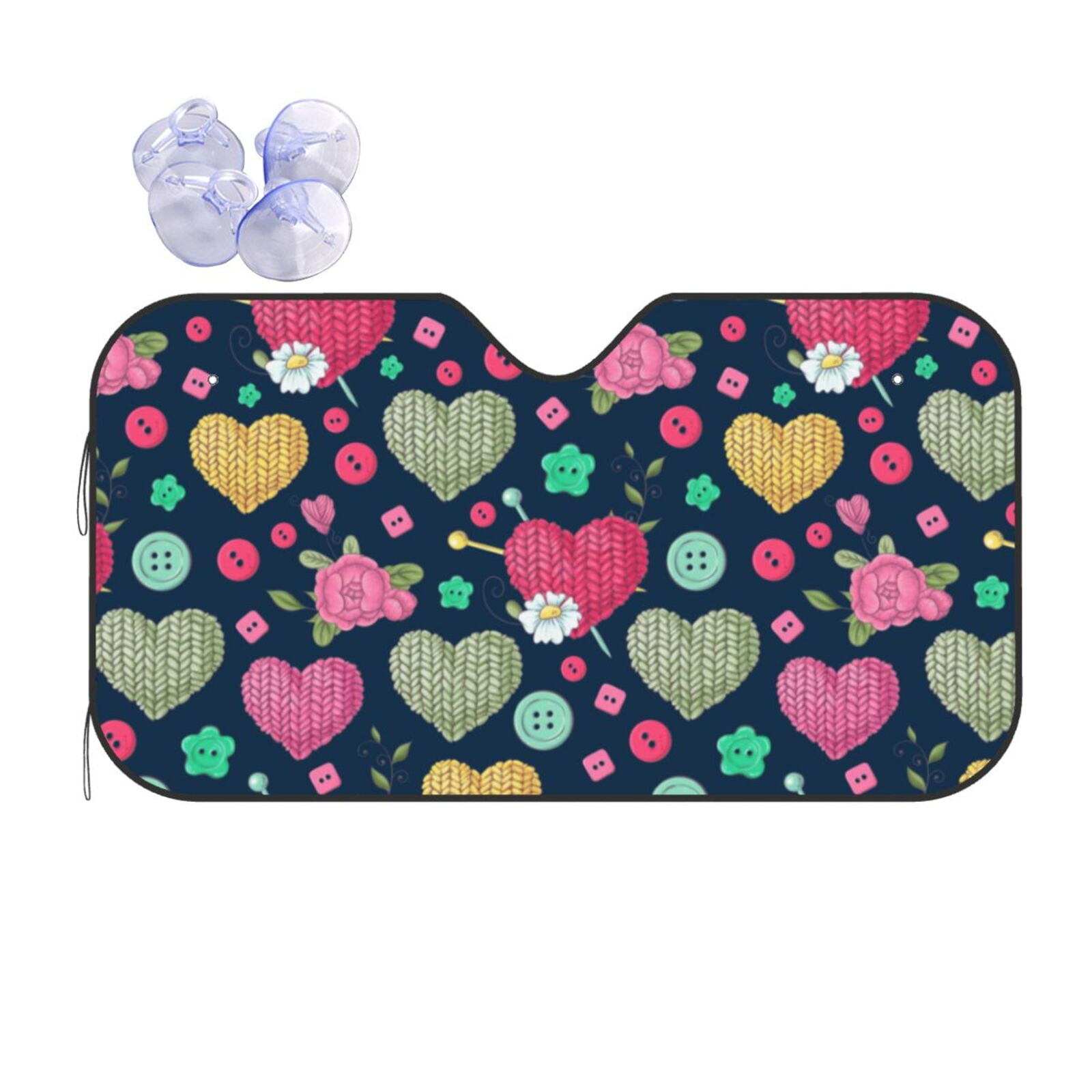 XMXT Car Sun Shade Windshield, Cartoon Knit Love Print Sunshade for Car ...
