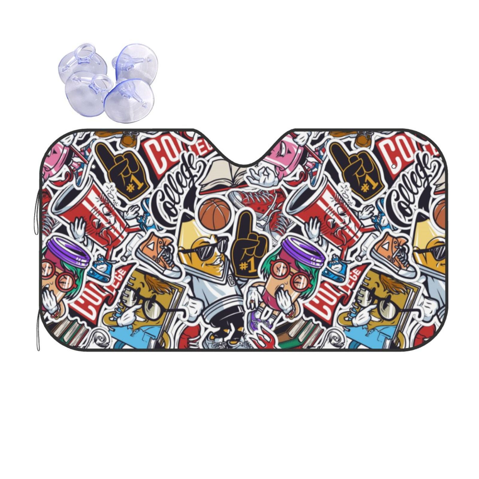 XMXT Car Sun Shade Windshield, College Colorful Graffiti Print Sunshade ...