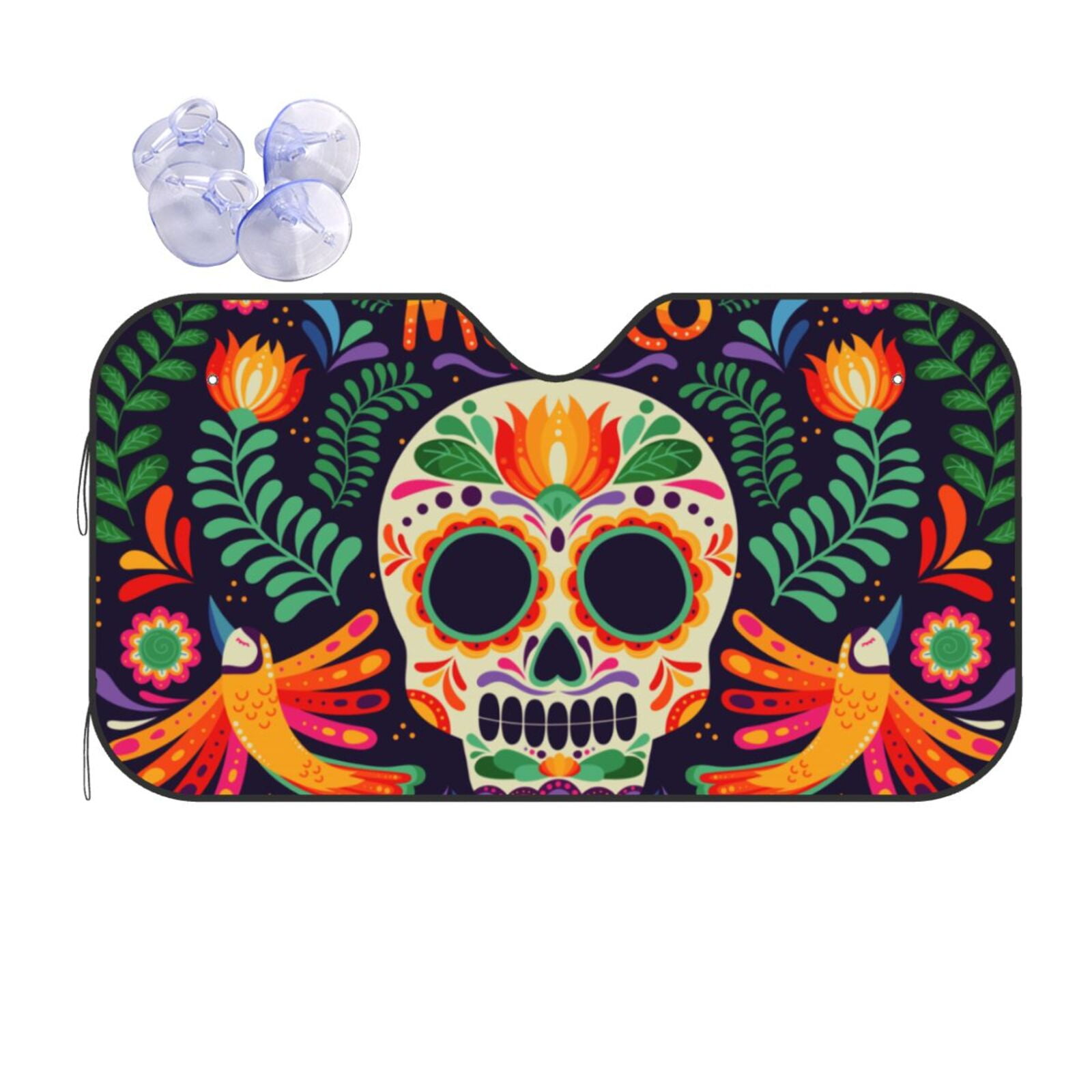 XMXT Car Sun Shade Windshield, Colorful Mexican Skull Decoration ...