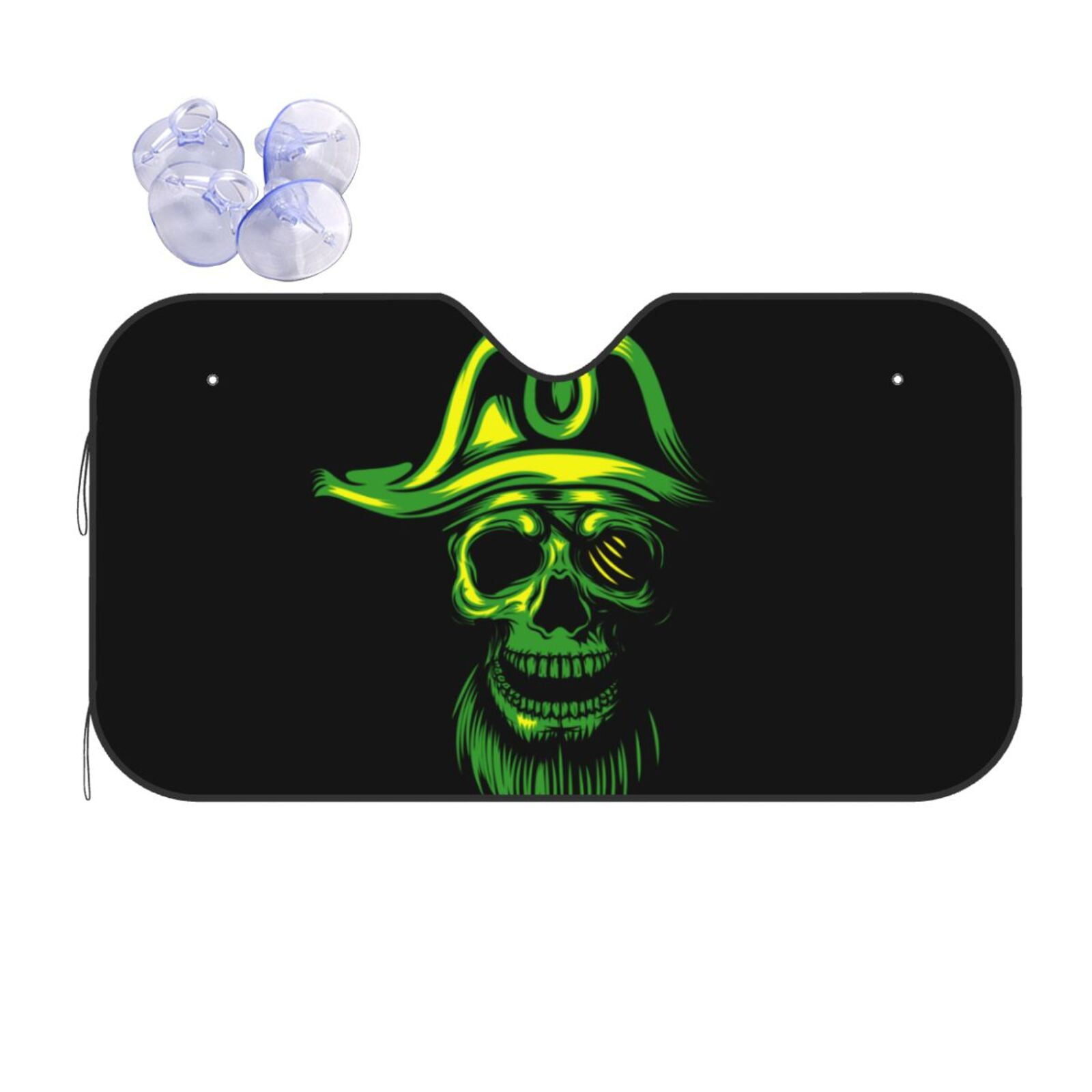 XMXT Car Sun Shade Windshield, Green Skull Captain Sunshade for Car ...