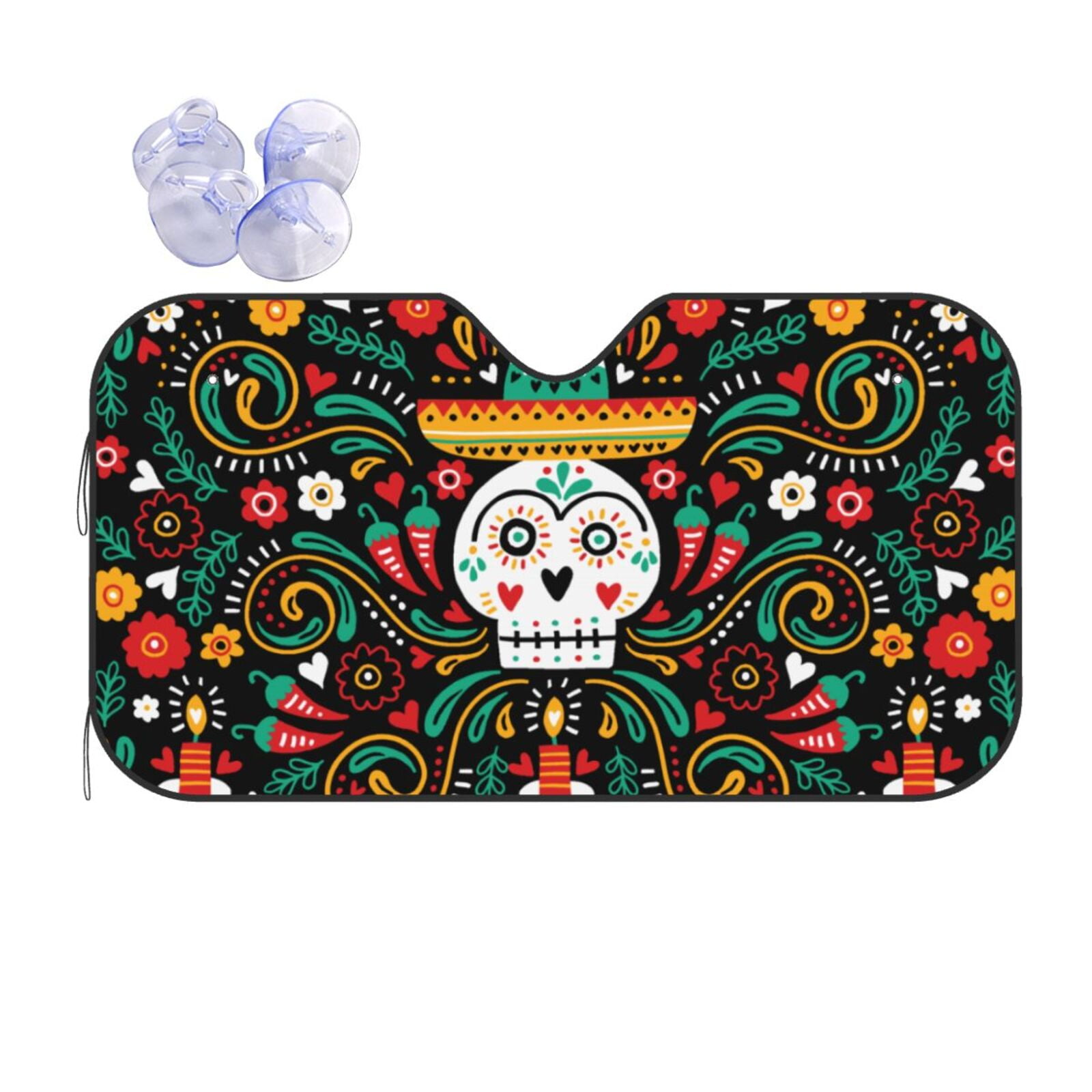 XMXT Car Sun Shade Windshield, Mexican Skeleton Decor Print Sunshade ...