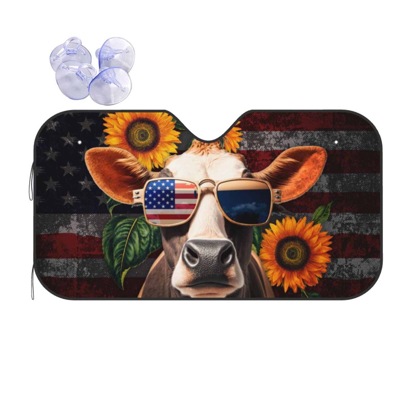 XMXT Car Sun Shade Windshield, Vintage Cow Sunflower Print Sunshade for ...
