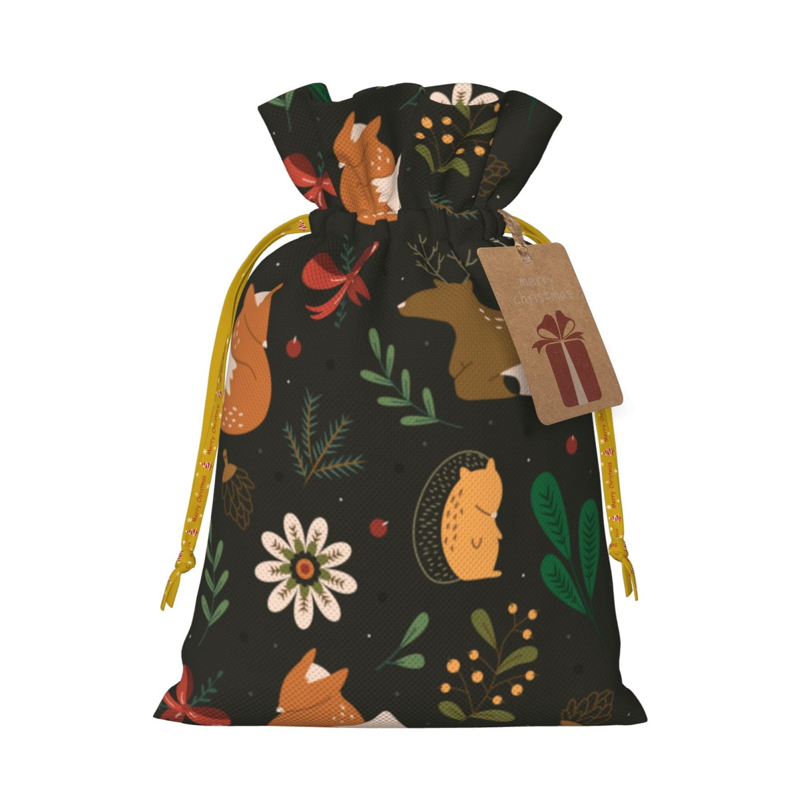 XMXT Christmas Drawstring Gift Bags, Cartoon Animals Elk Fox Wrapping ...