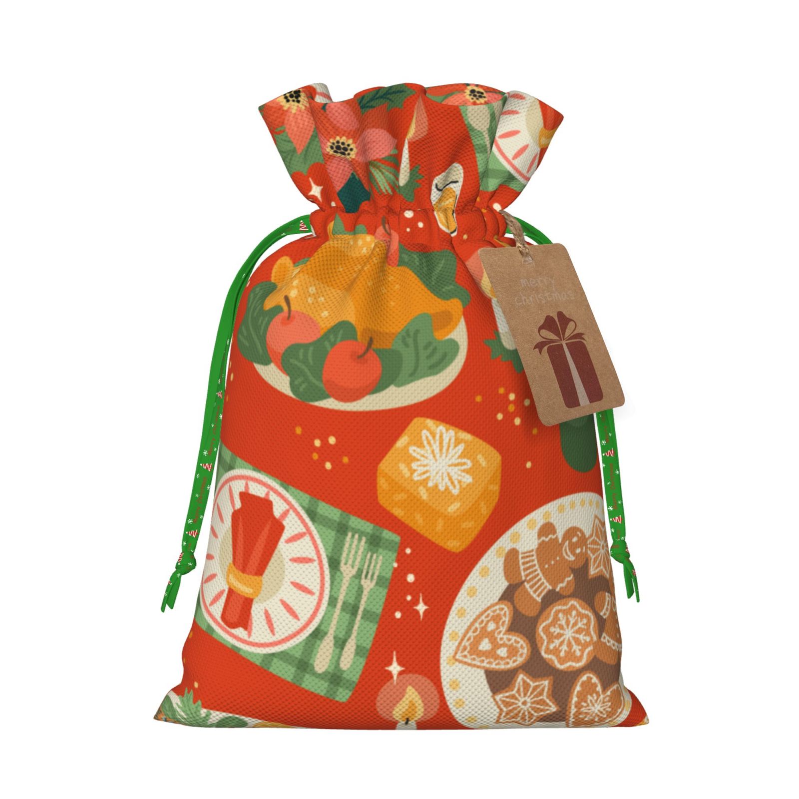 XMXT Christmas Drawstring Gift Bags, Cartoon Christmas Dinner Print ...