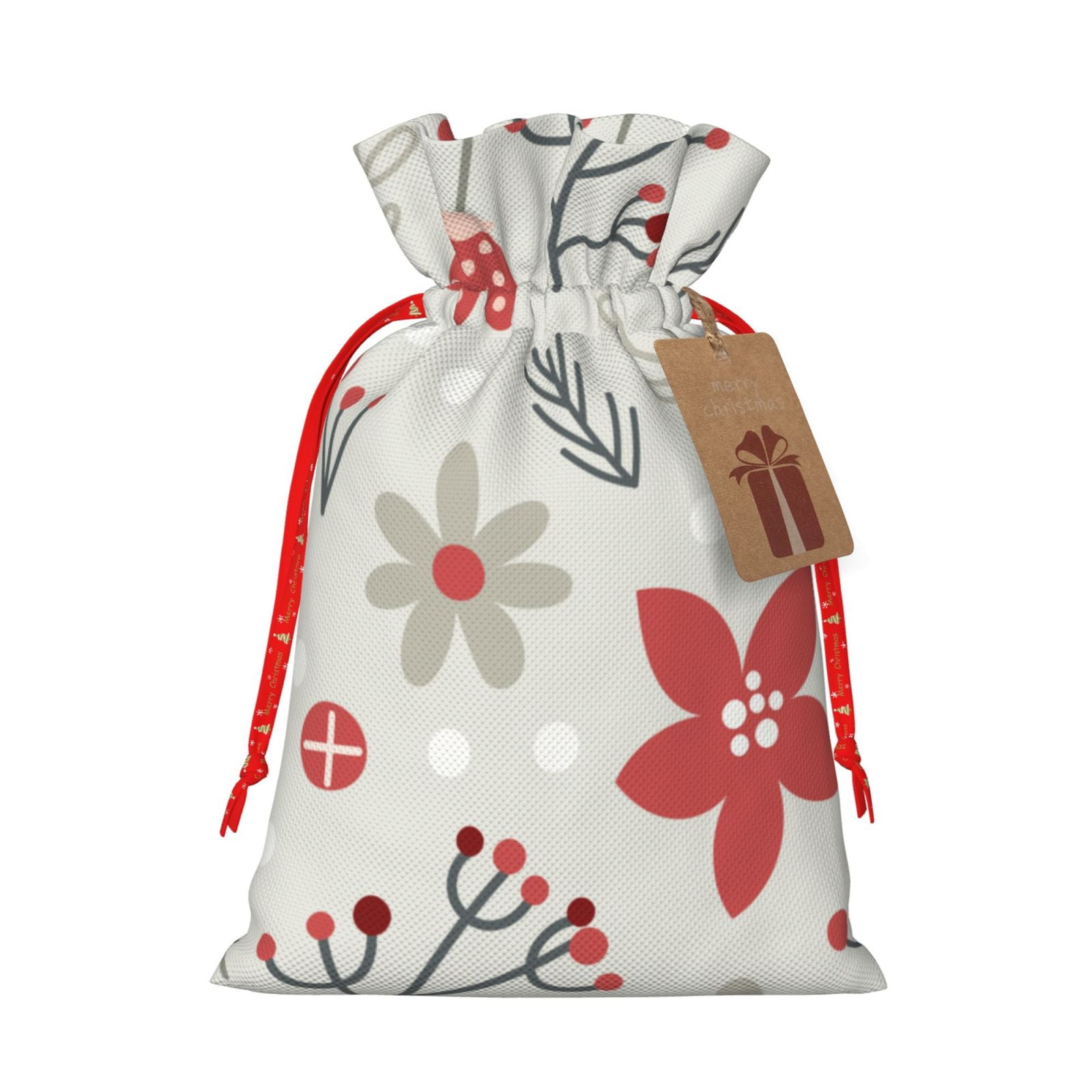 XMXT Christmas Drawstring Gift Bags, Cartoon Floral Hollyhock Fruit ...