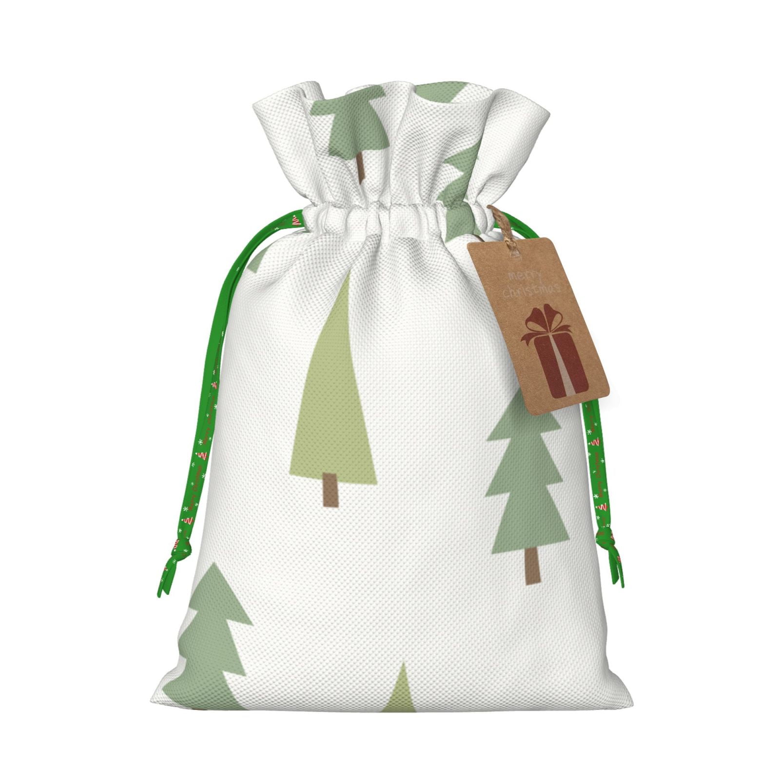 XMXT Christmas Drawstring Gift Bags, Cartoon Pine Trees Seamless Print ...