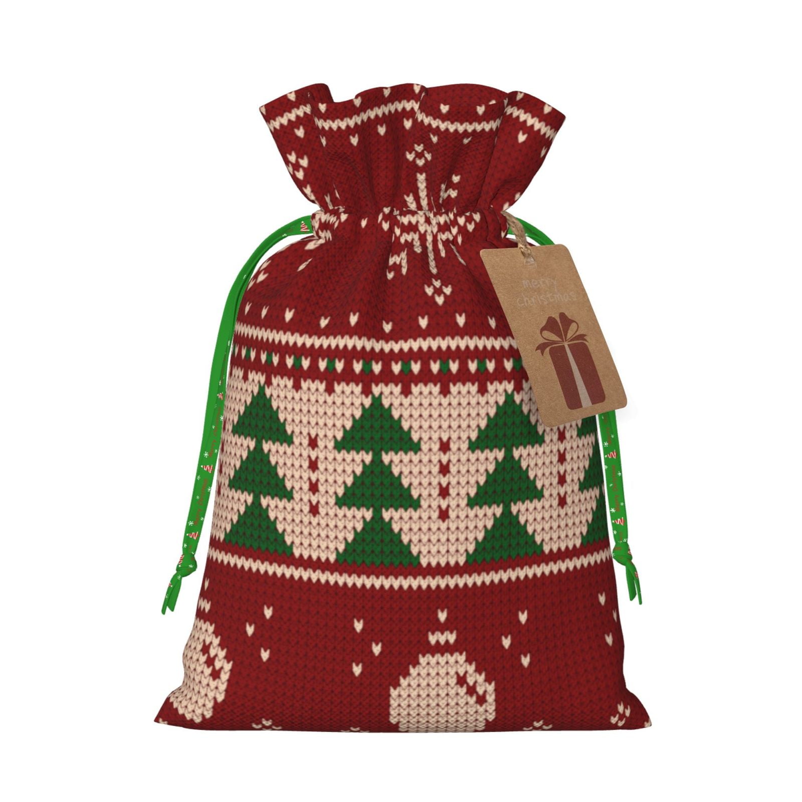 XMXT Christmas Drawstring Gift Bags, Christmas Knit Prints Wrapping ...