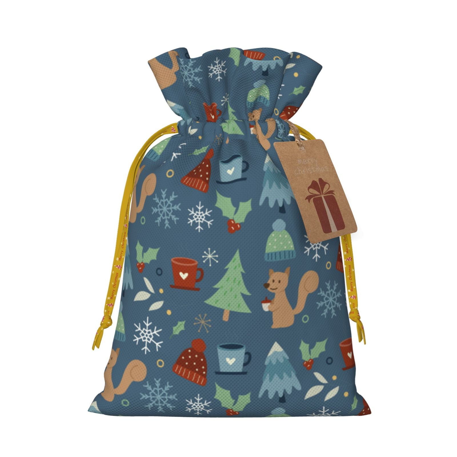 XMXT Christmas Drawstring Gift Bags, Christmas Squirrel Blue Doodle ...