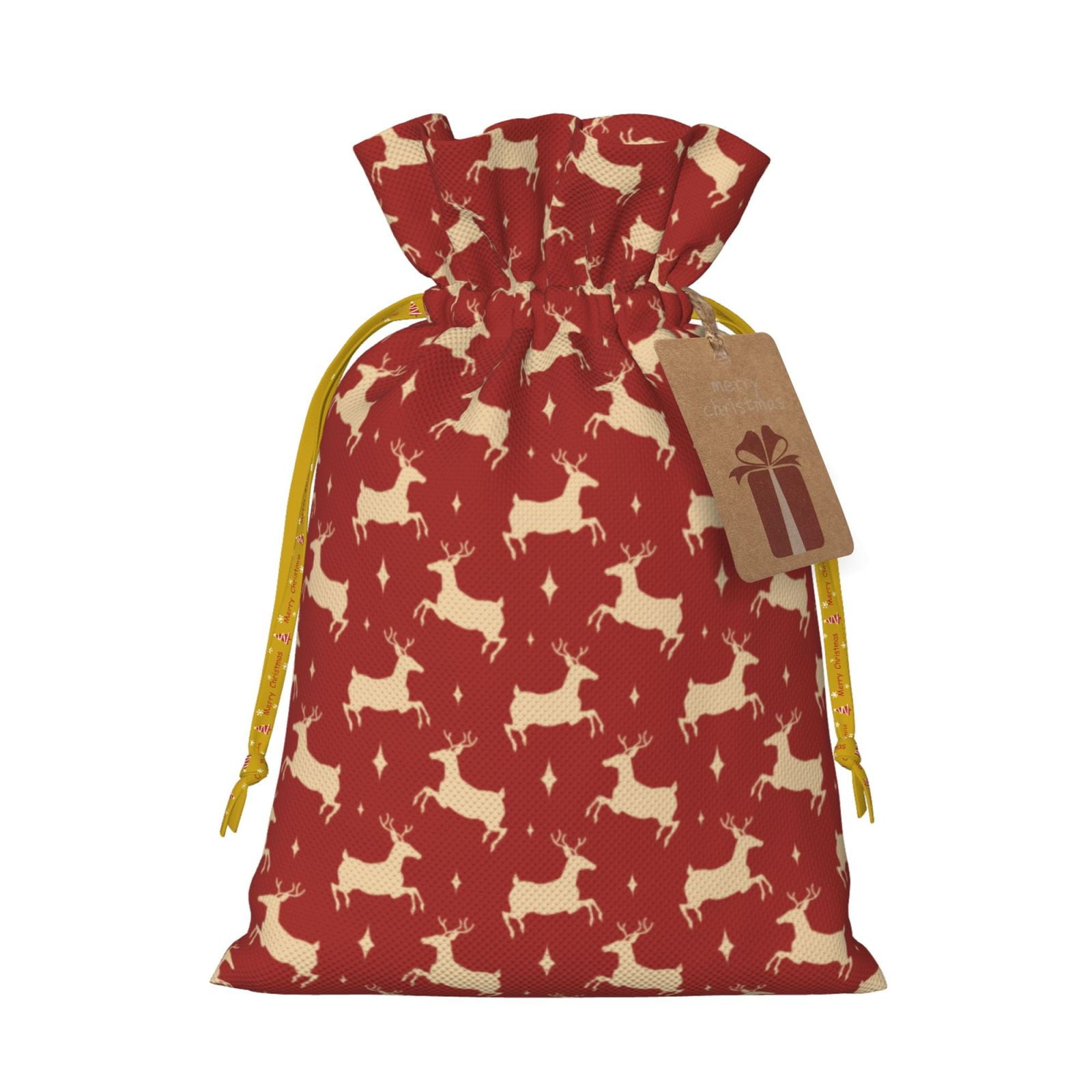 XMXT Christmas Drawstring Gift Bags, Golden Moose Red Print Wrapping ...