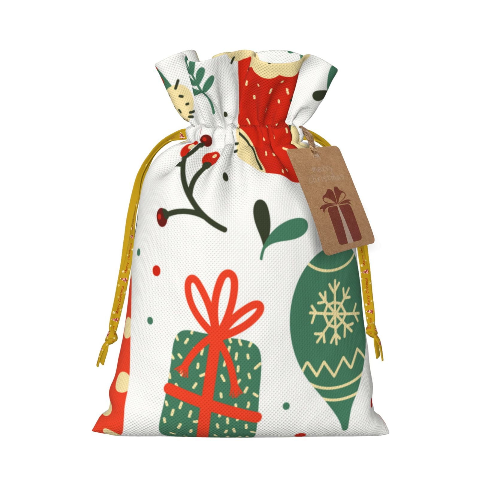 XMXT Christmas Drawstring Gift Bags, Hand Painted Christmas Elements ...