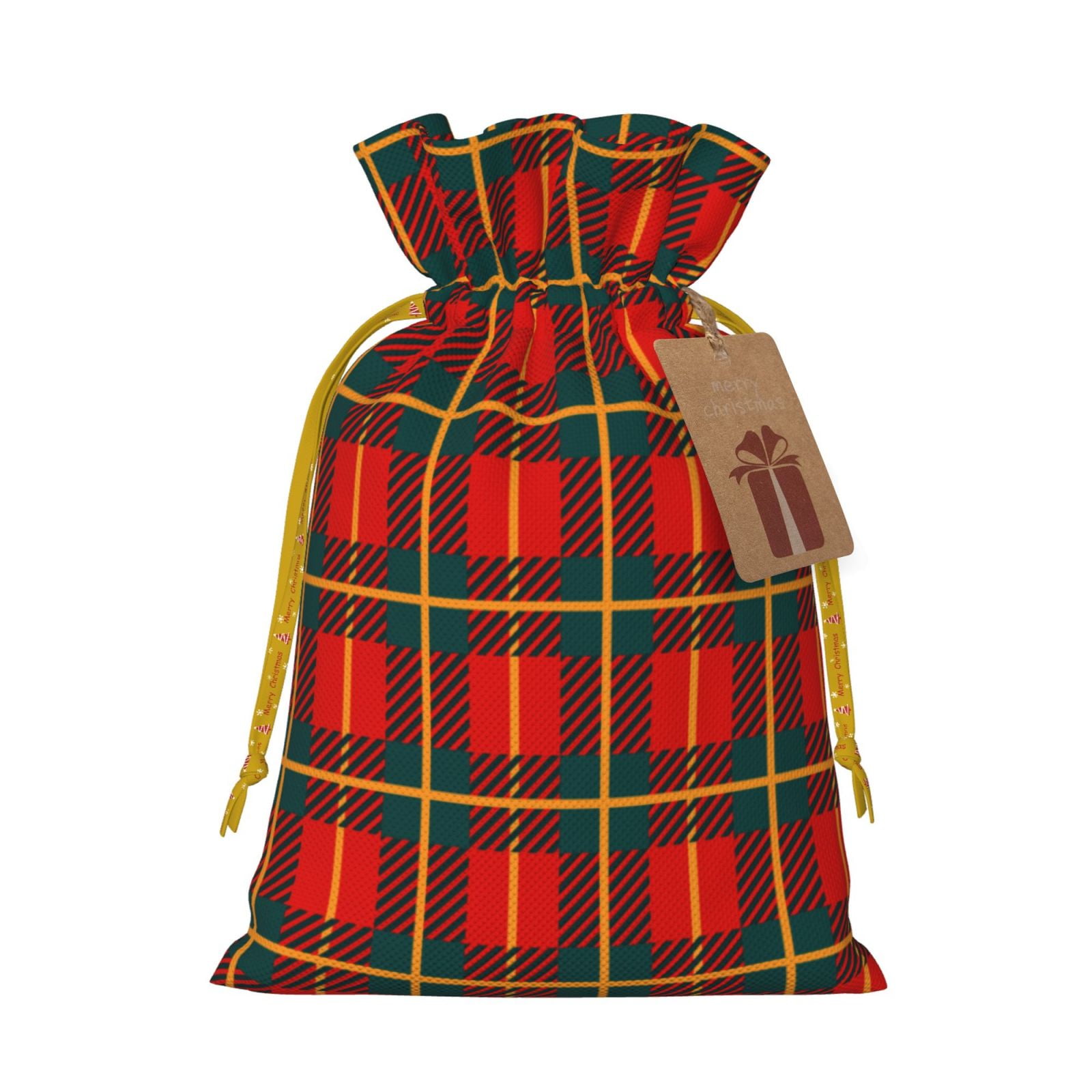XMXT Christmas Drawstring Gift Bags, Red Plaid Christmas Print Wrapping ...