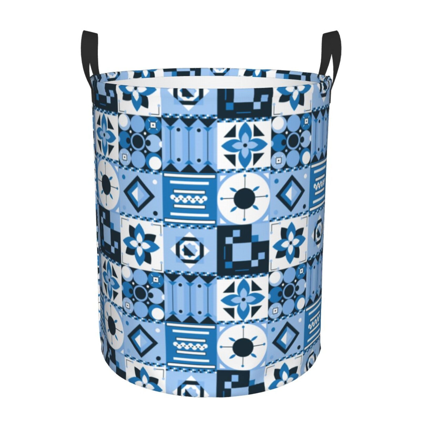 XMXT Collapsible Laundry Basket, Blue Geometric Floral Waterproof ...