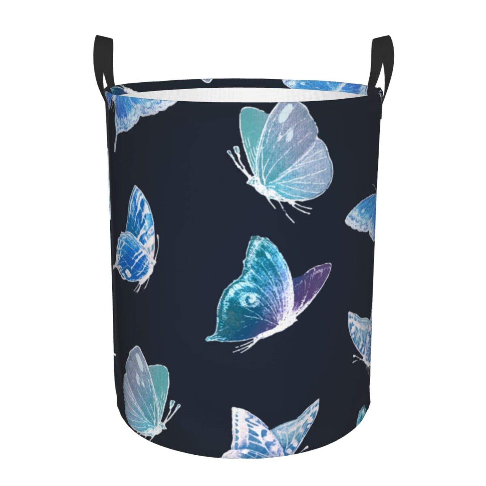 XMXT Collapsible Laundry Basket, Blue Watercolor Butterfly Waterproof ...