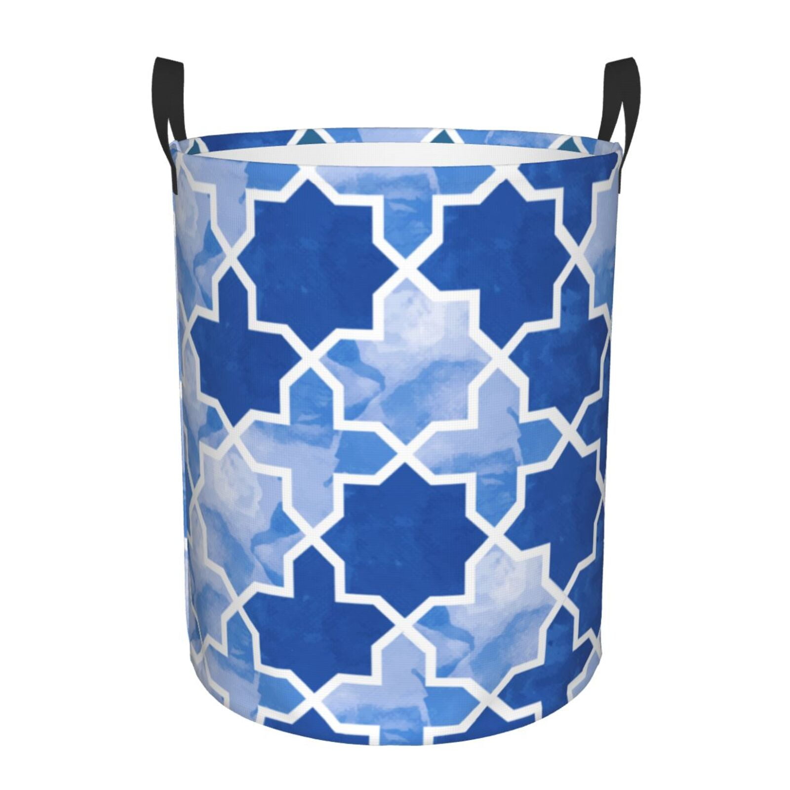 XMXT Collapsible Laundry Basket, Blue Watercolor Geometric Waterproof ...