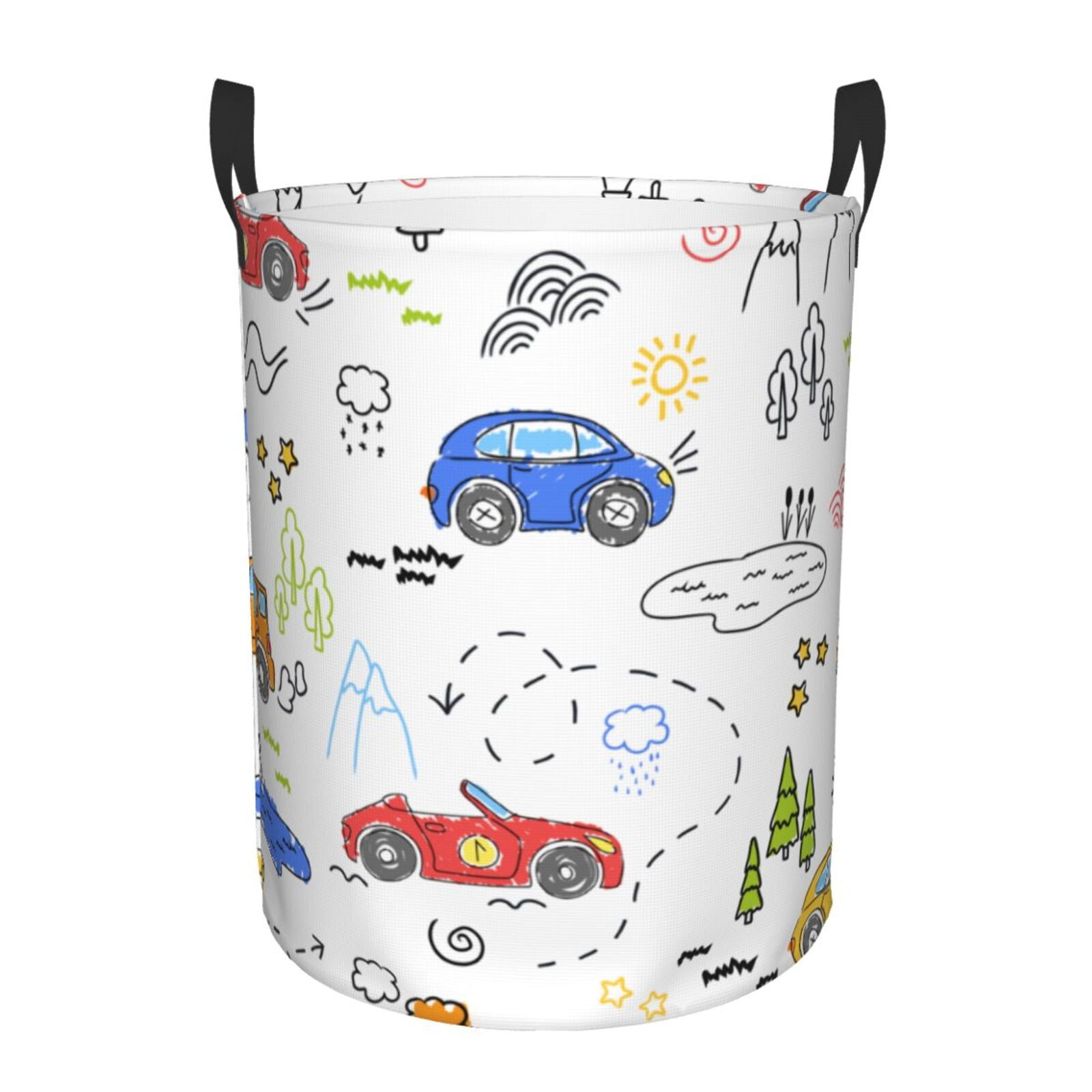 XMXT Collapsible Laundry Basket, Car Cartoon Line Drawing Polyester ...