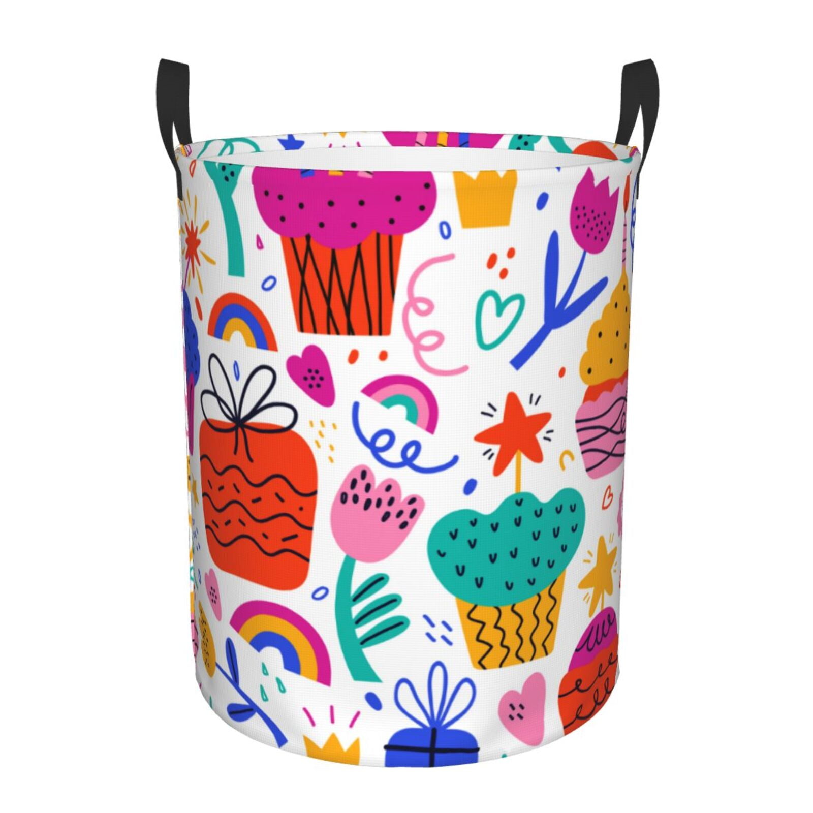 XMXT Collapsible Laundry Basket, Colorful Birthday Cakes Polyester ...