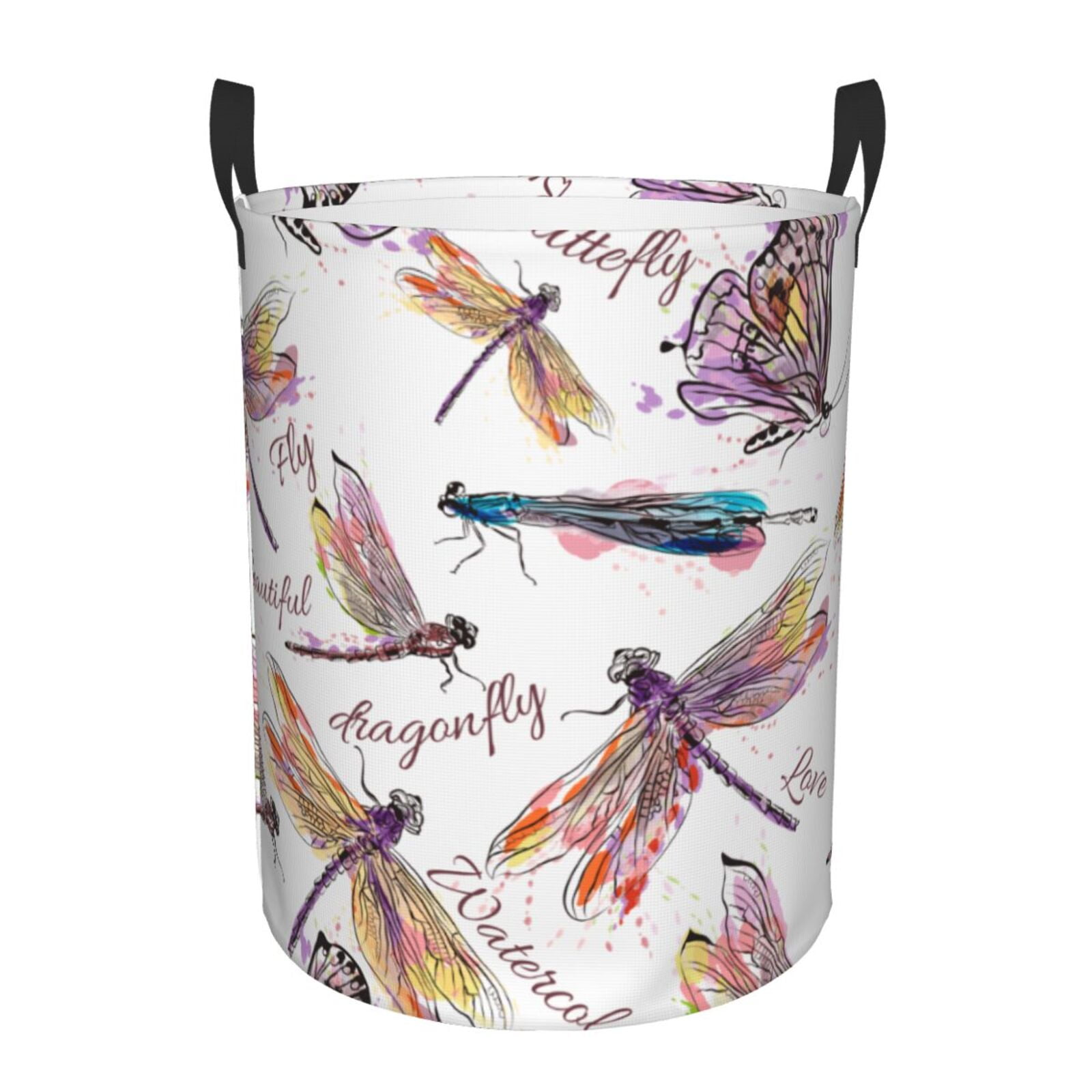 XMXT Collapsible Laundry Basket, Dragonfly Butterfly Watercolor Waterproof Laundry Hampers ...