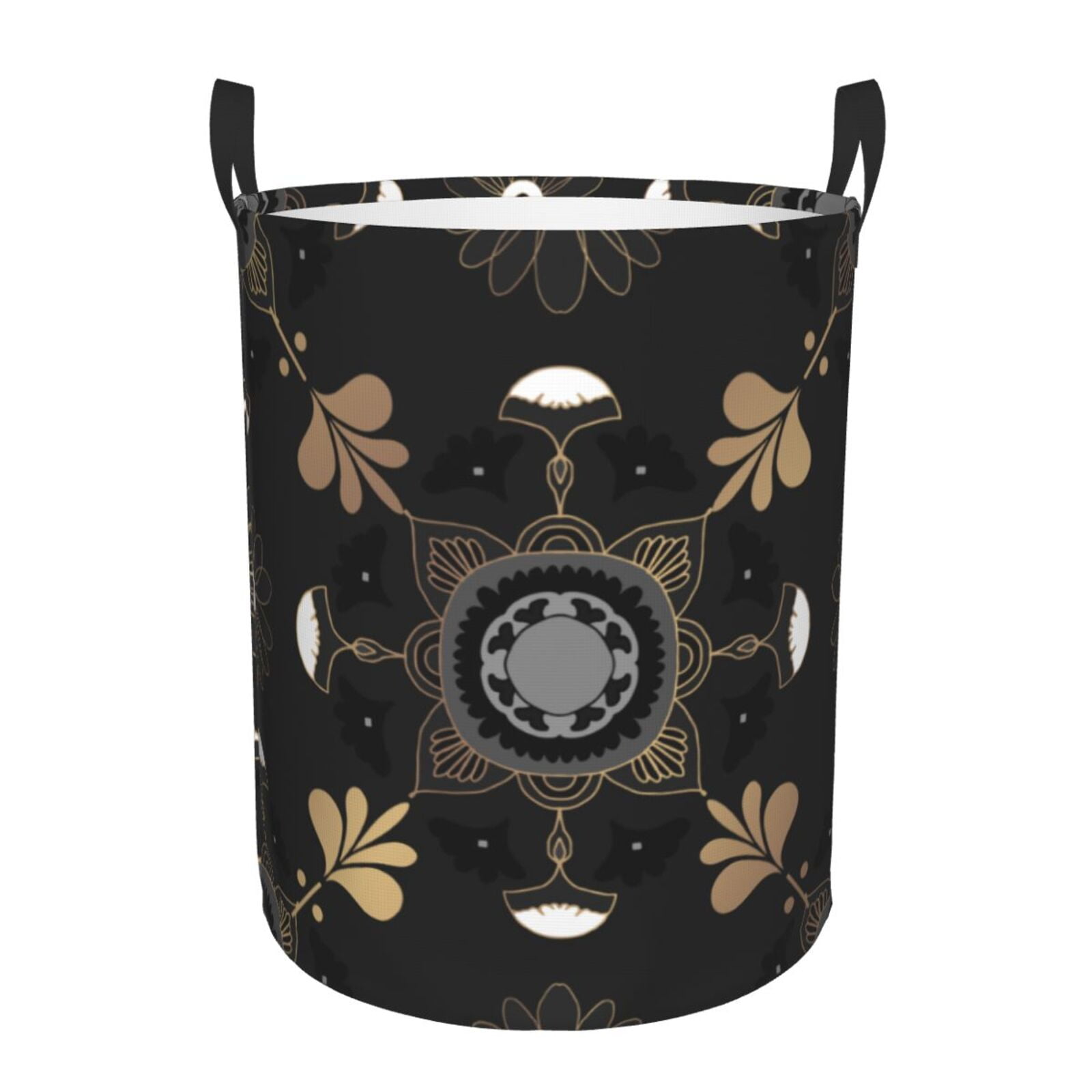XMXT Collapsible Laundry Basket, Gold Deco Flower Waterproof Laundry ...