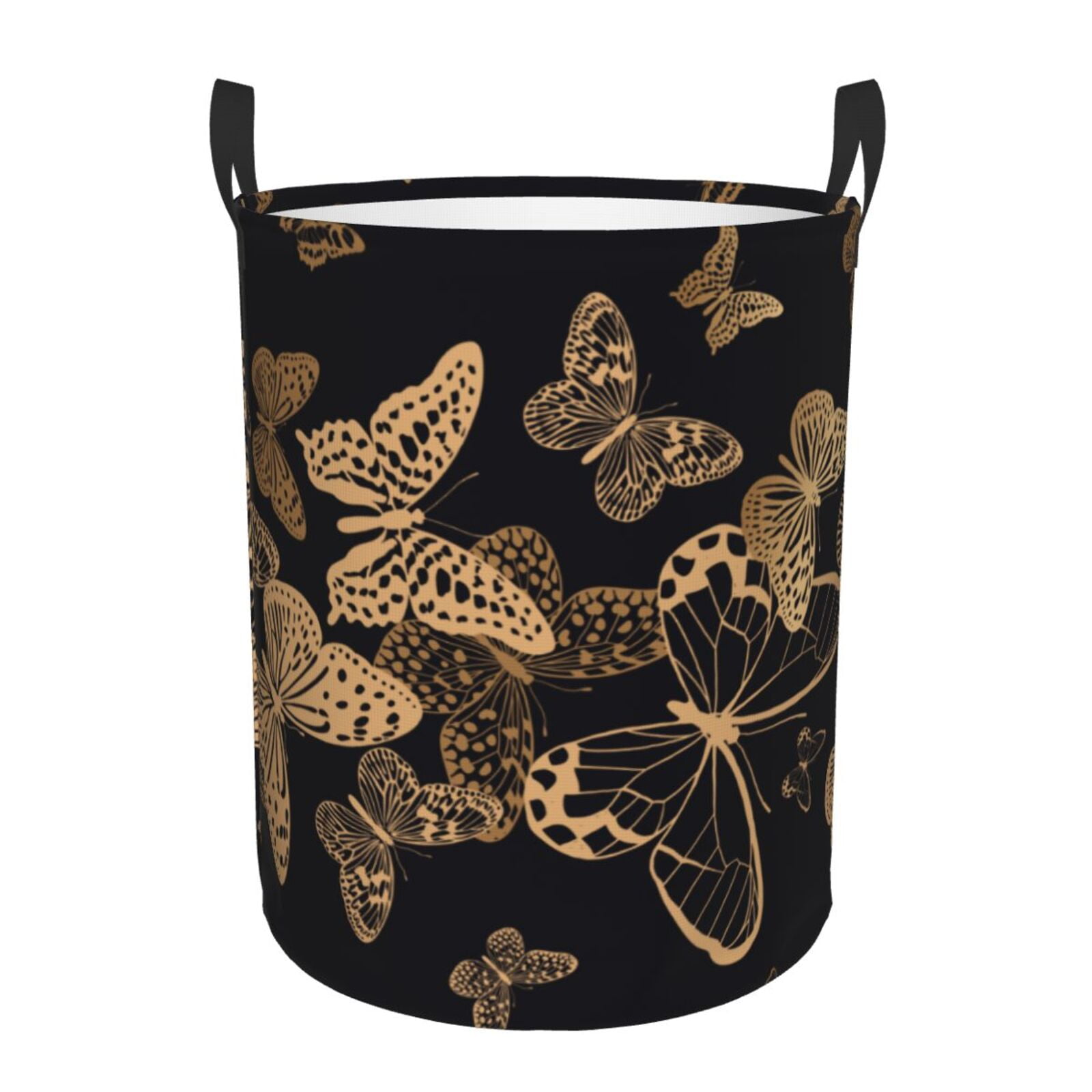 XMXT Collapsible Laundry Basket, Gold Seamless Butterfly Print ...