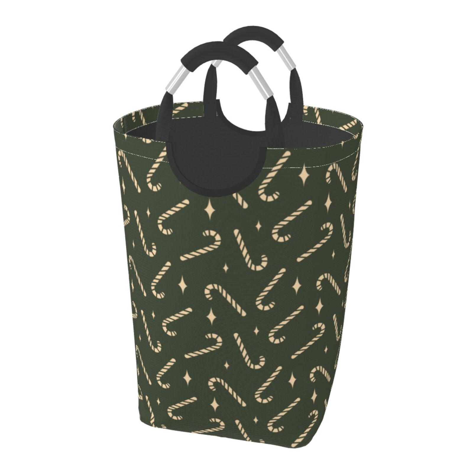 XMXT Collapsible Laundry Basket Hamper, Gold Cane Candy Green Print ...