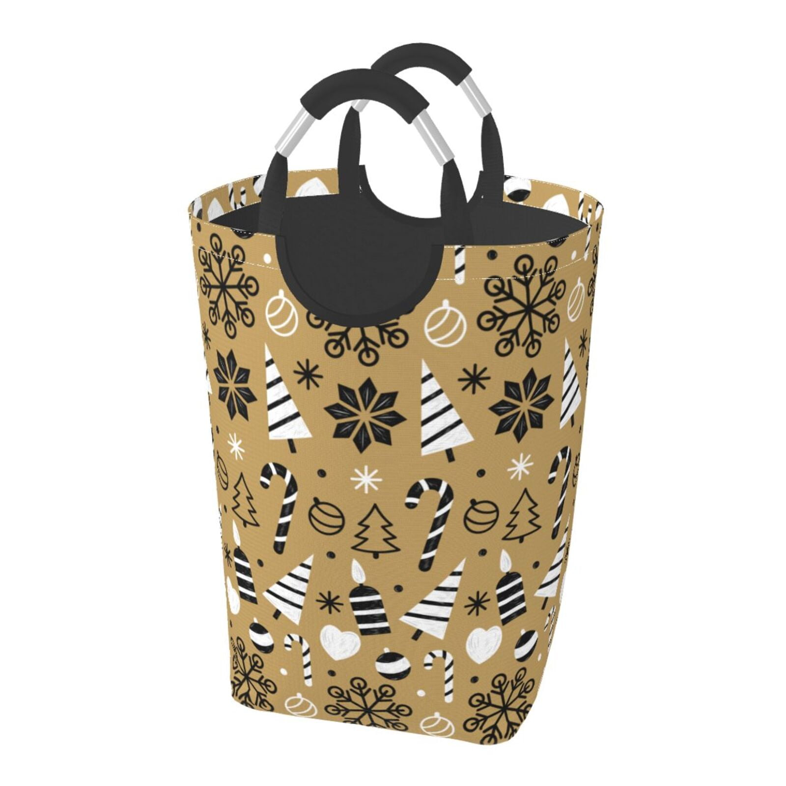 XMXT Collapsible Laundry Basket Hamper, Gold Christmas Elements Print ...