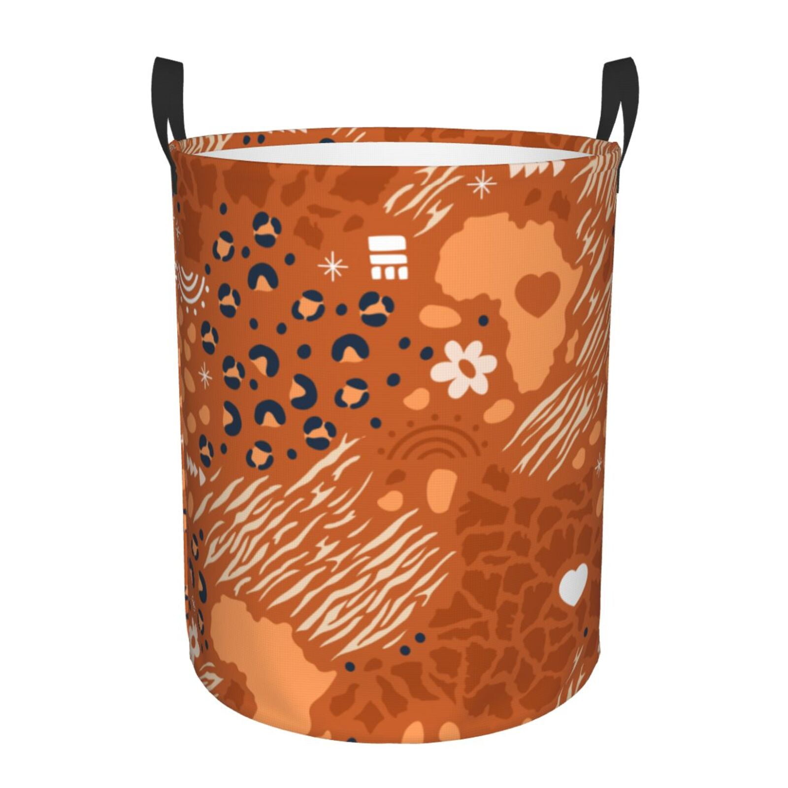 XMXT Collapsible Laundry Basket, Orange Animal Print Polyester ...