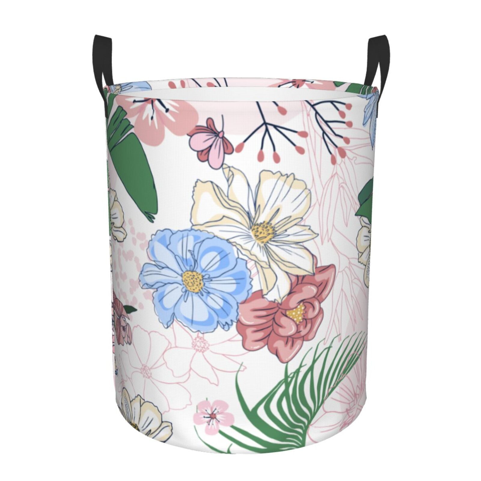 XMXT Collapsible Laundry Basket, Pink Flower Leaf Plant Waterproof ...