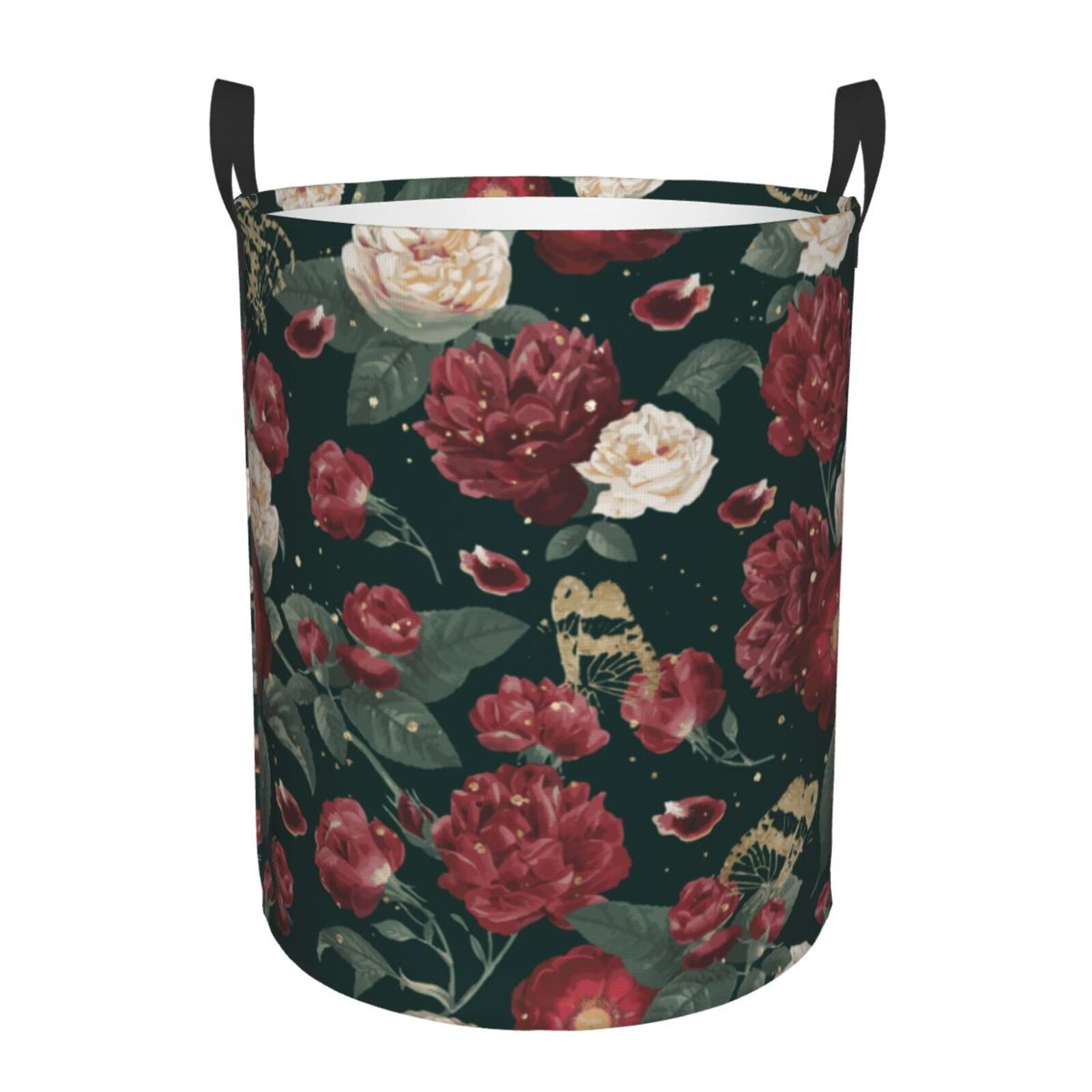 XMXT Collapsible Laundry Basket, Tang Rose Pattern Polyester Waterproof ...